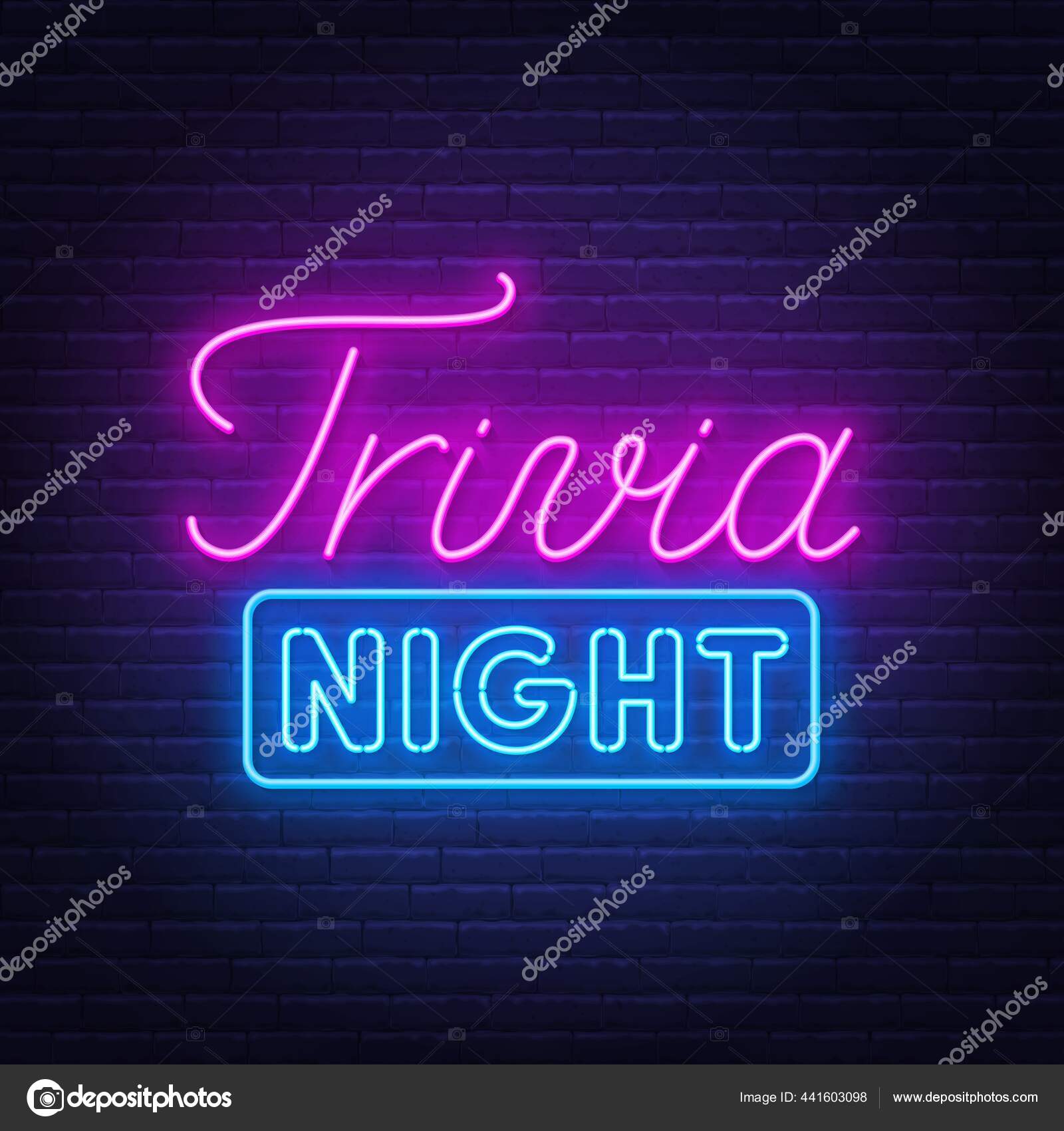 Trivia night neon sign on a brick wall. Stock Vector Image by ...