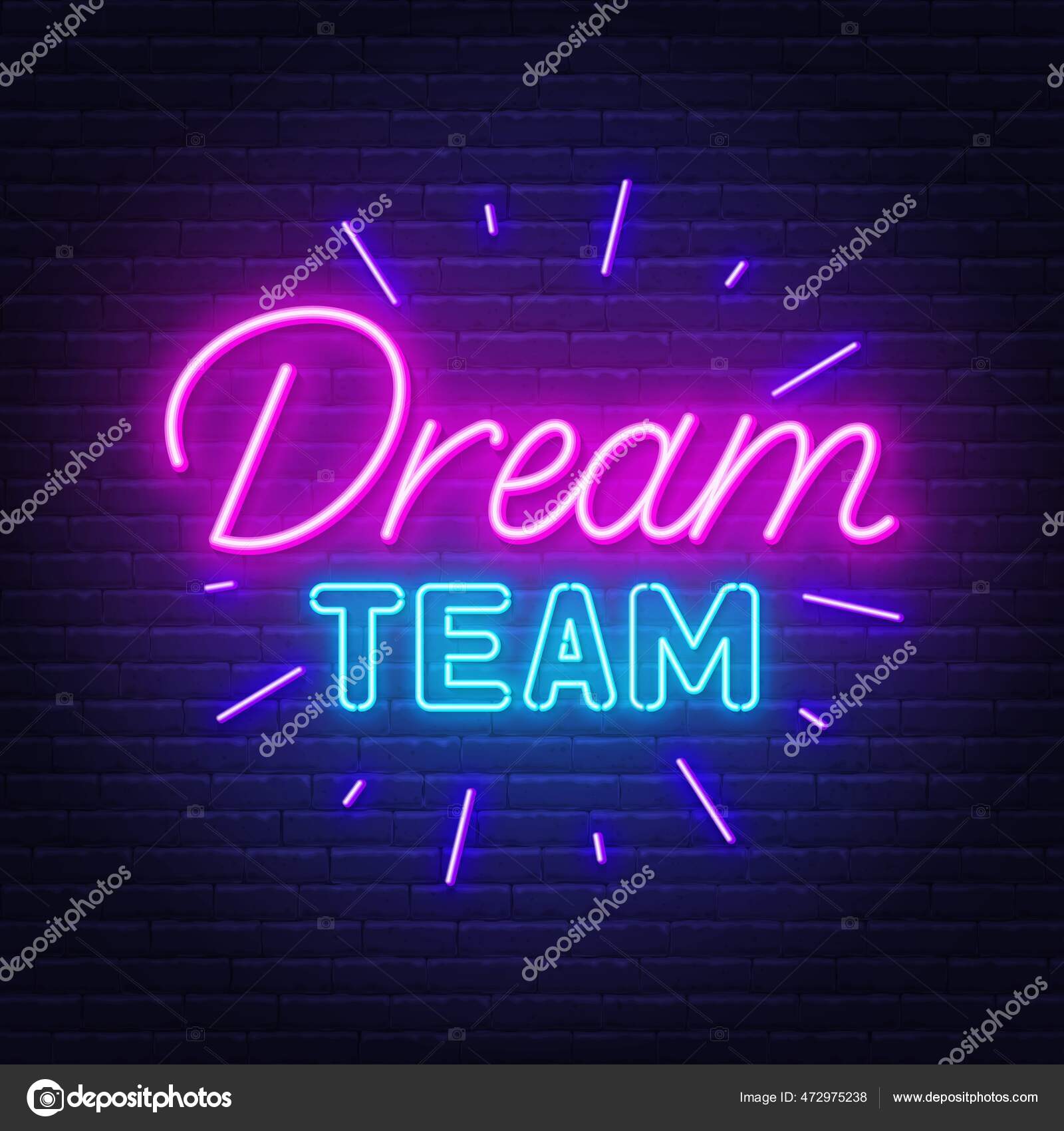Dream Team neon sign on brick wall background. Stock Vector Image by ...