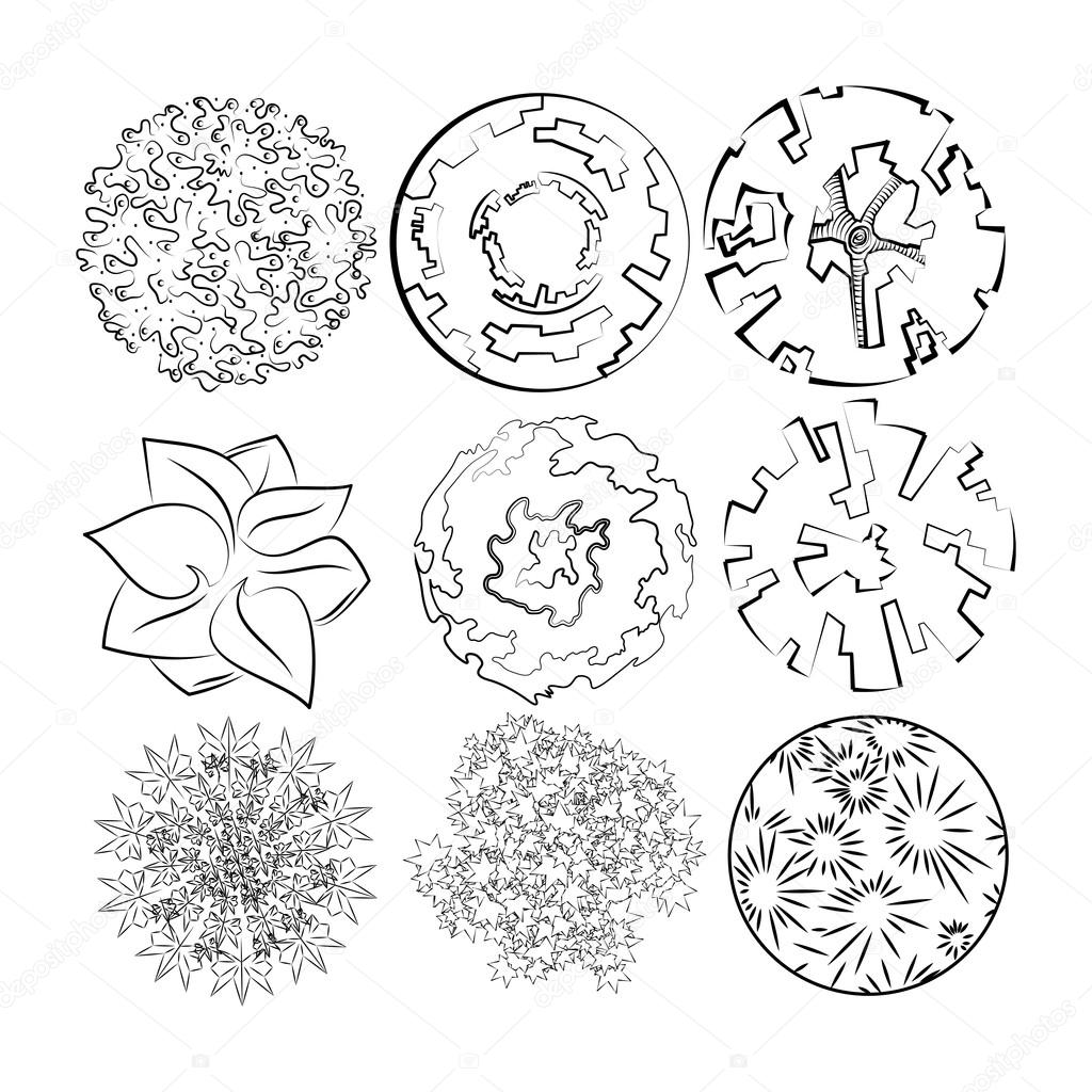 Set image of top view plants for drawing in landscape design — Stock ...
