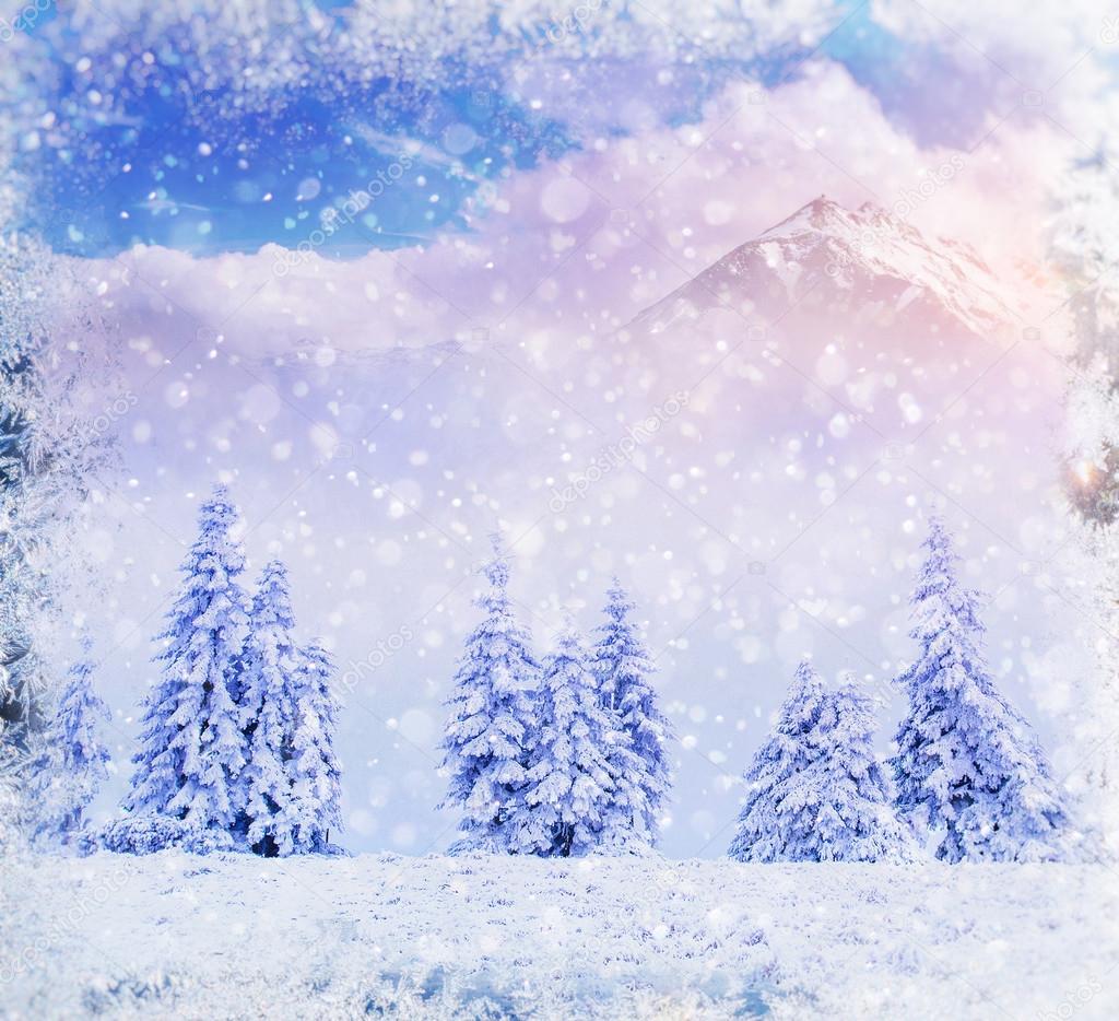 Magical winter landscape, background with some soft highlights a ...