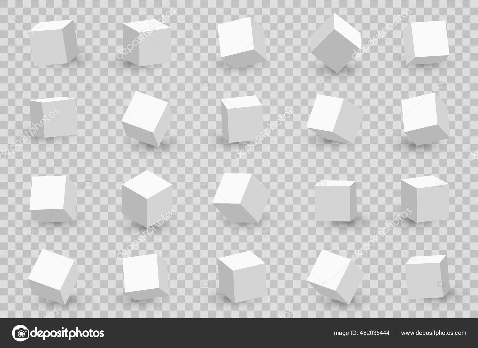 Cubes Different Perspective Angles Isometric View White Cubes Blocks ...