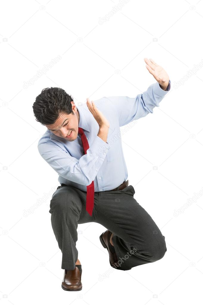Scared Hispanic Office Worker Blocking Attack Stock Photo by ©pius99 ...
