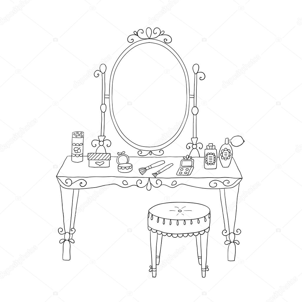 Vanity table with makeup and a chair. Stock Vector Image by ©vip2807 ...