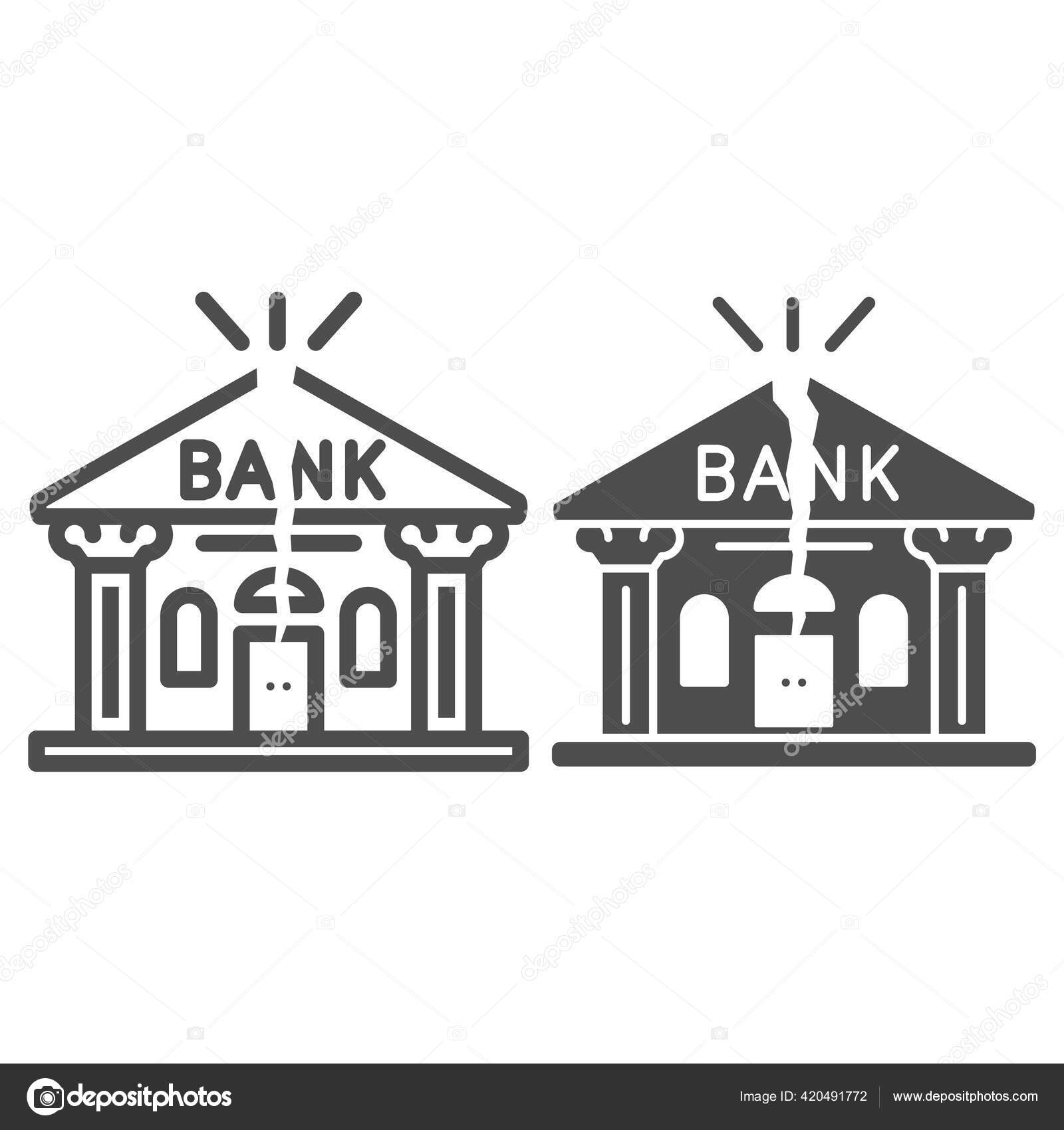 Bank is cracked line and solid icon, economic sanctions concept, Broken ...