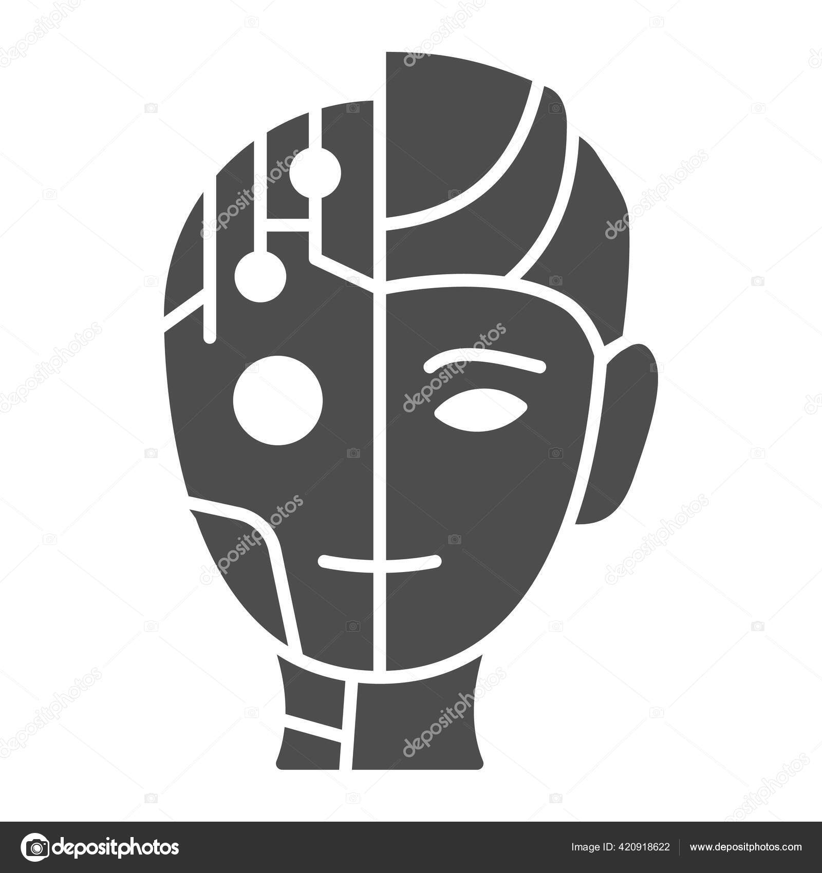 Robot man solid icon, Robotization concept, Neuro Interface sign on ...