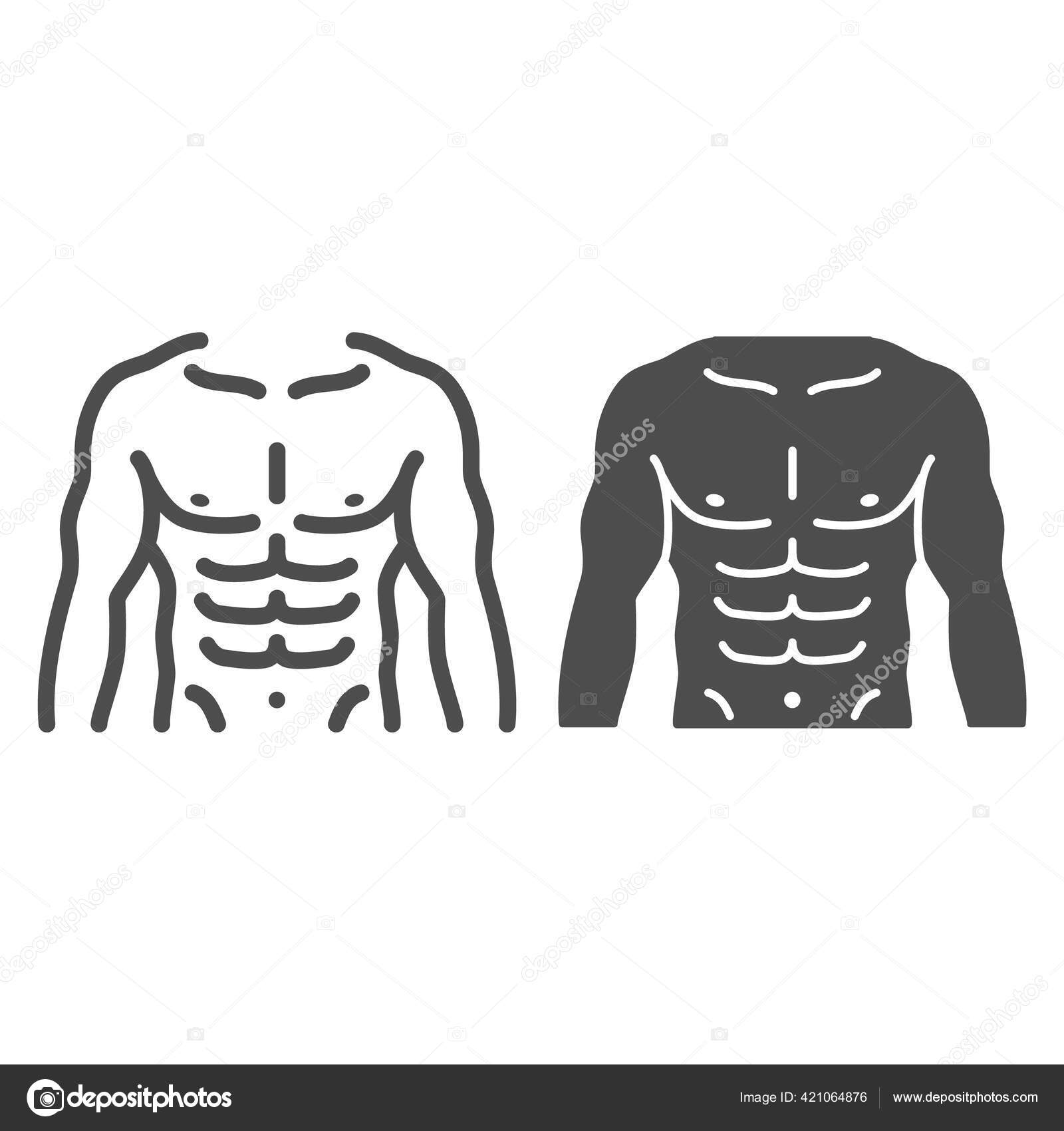 Línea de torso fuerte masculina e icono sólido, concepto de gimnasio ...