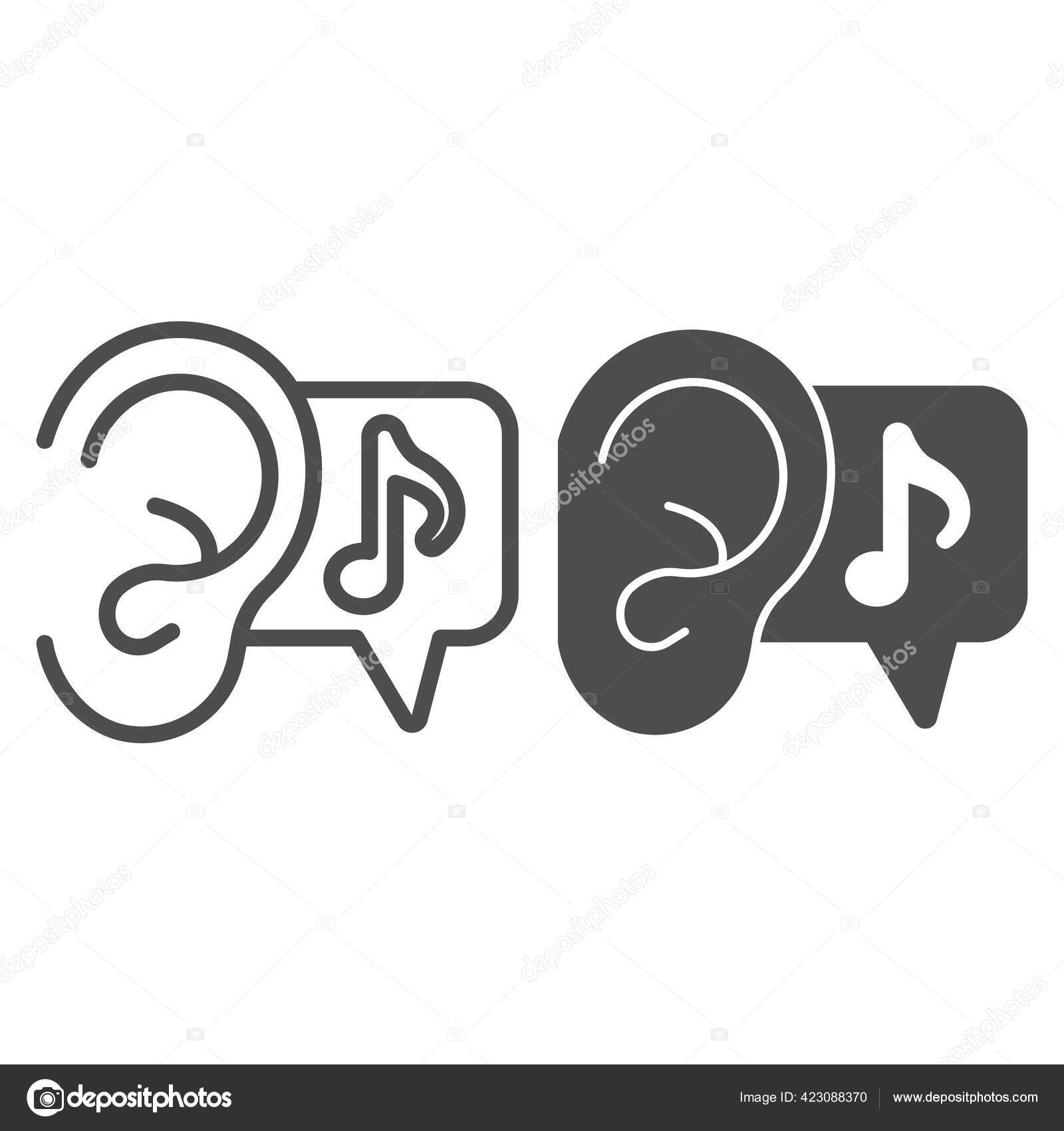 Ear and note line and solid icon, Sound design concept, listening to ...
