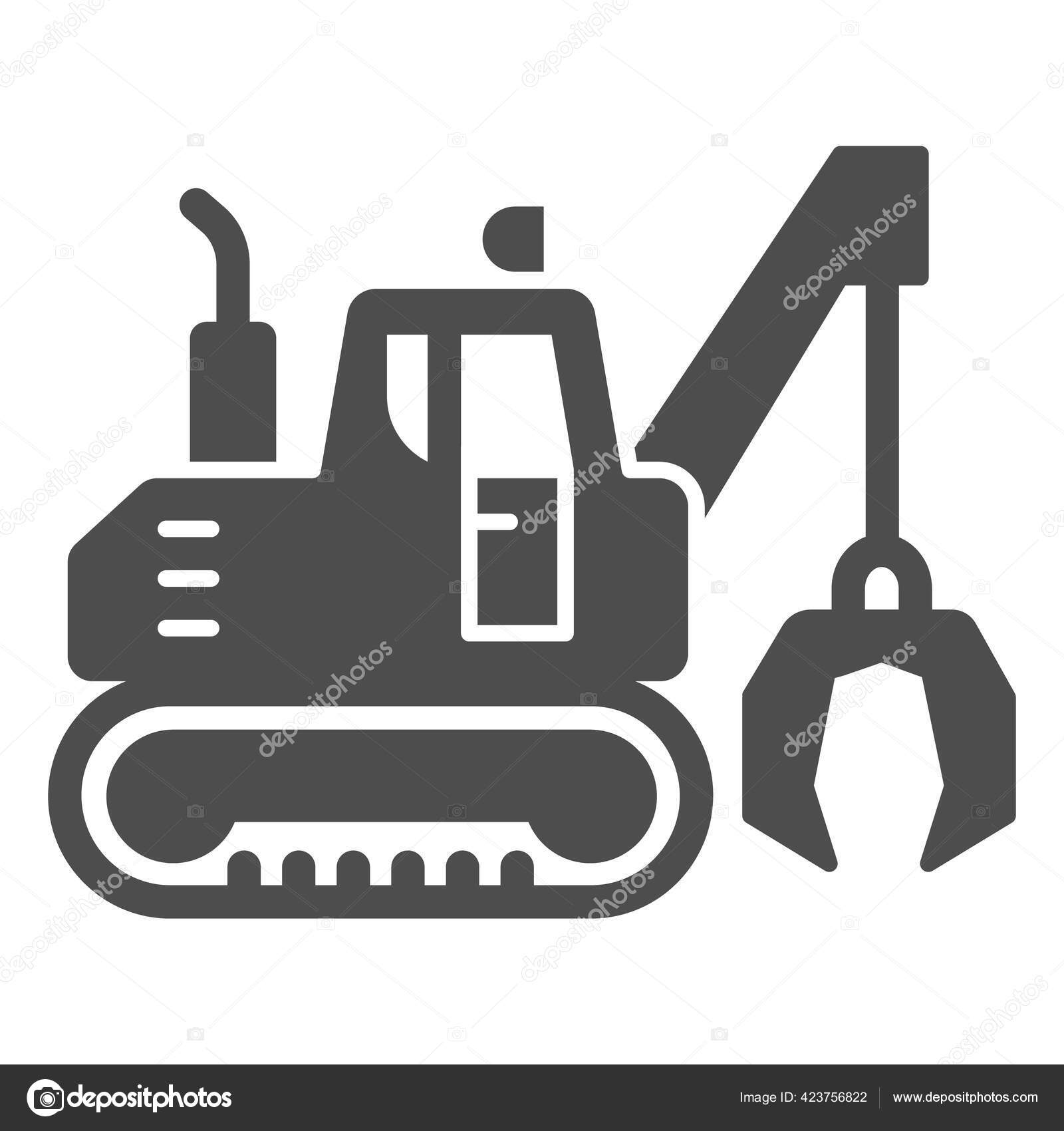 Excavator with claws solid icon, heavy equipment concept, excavator ...