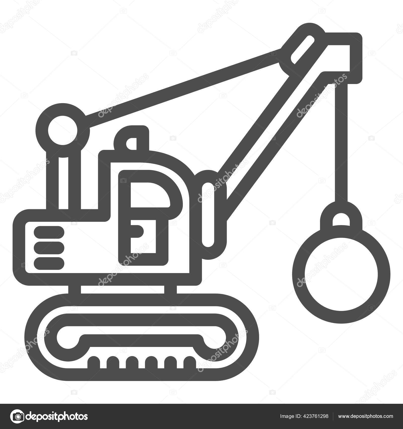 Excavator with ball to destroy buildings line icon, heavy equipment ...