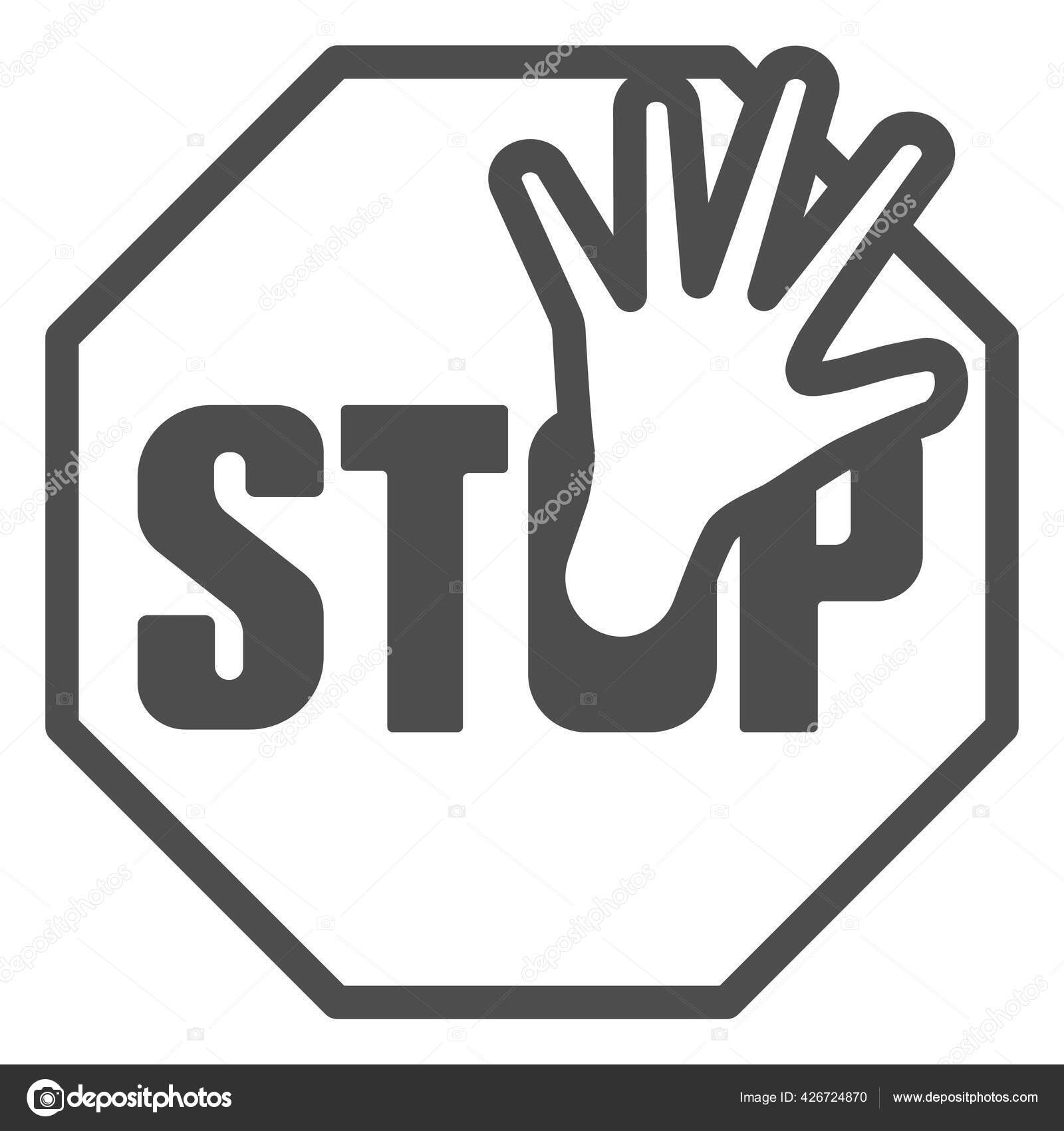 Signo de stop e icono de línea de mano, sin concepto de drogas, signo ...