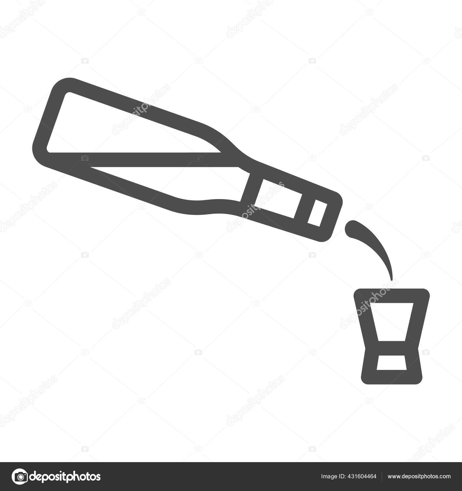 Verter la bebida de la botella en el icono de la línea de vidrio ...