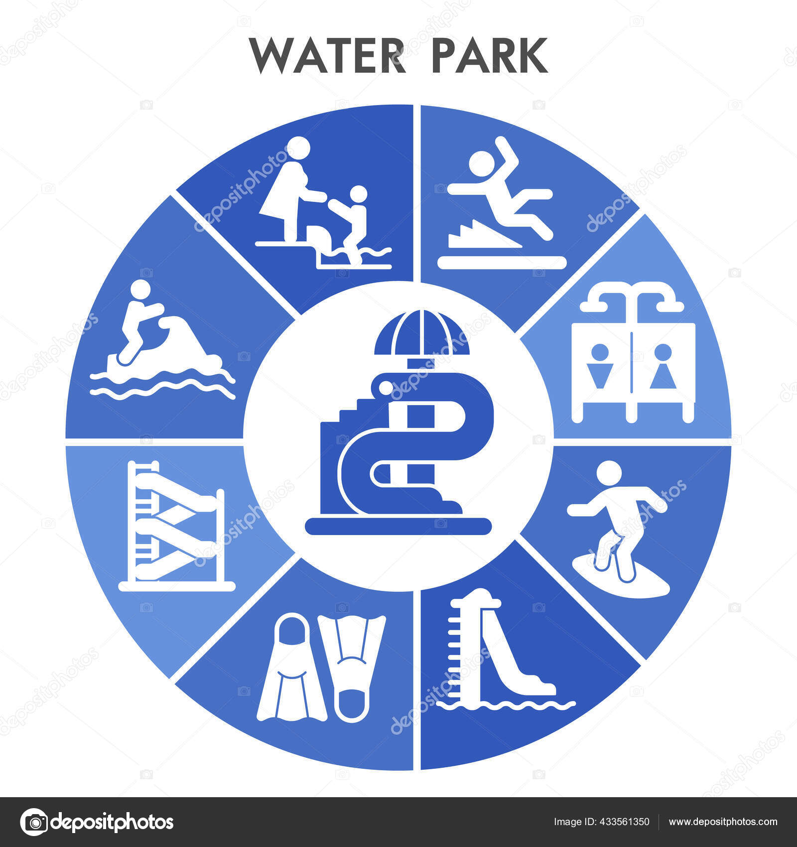 Parque acuático moderno Plantilla de diseño infográfico con iconos ...