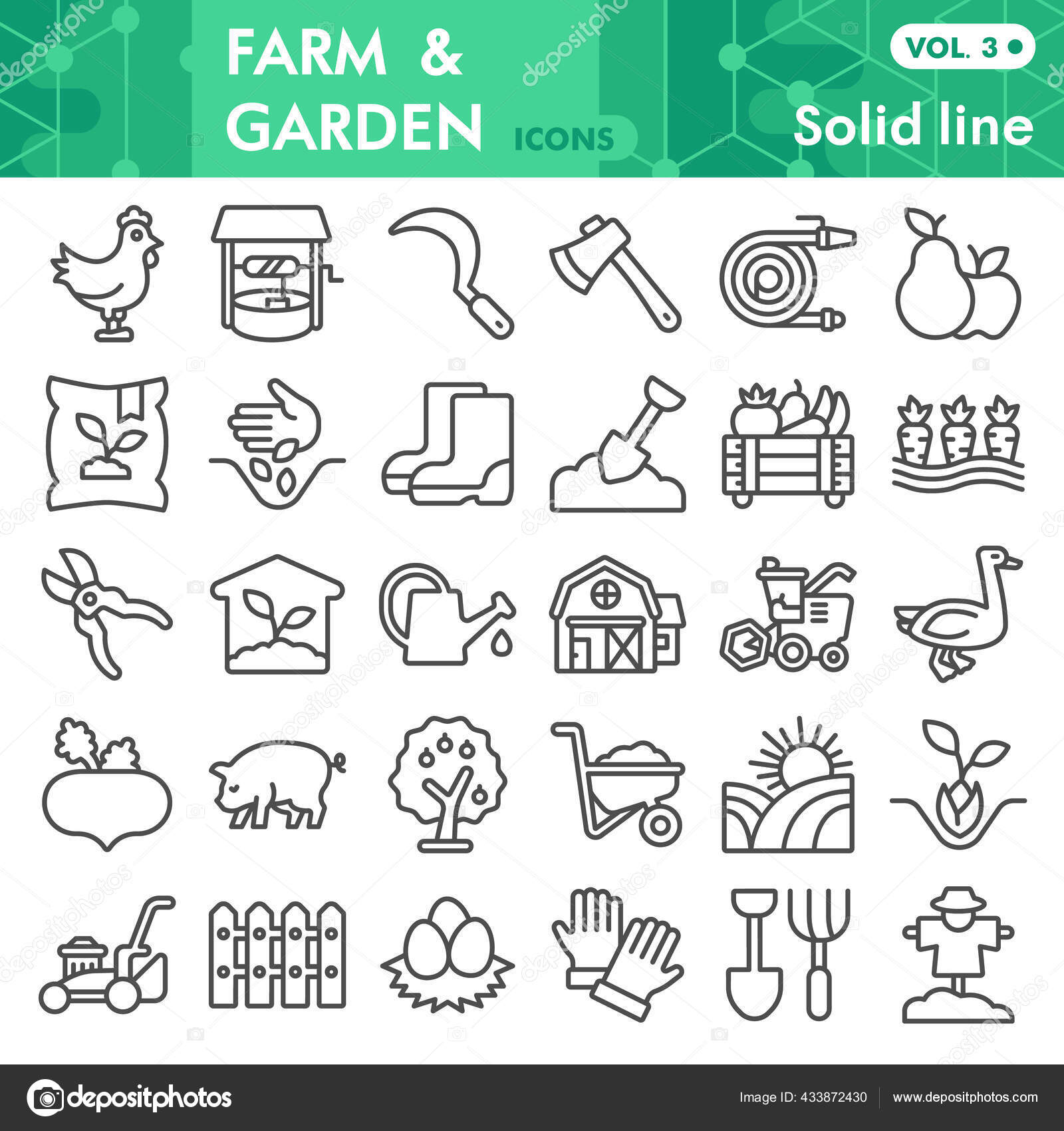 Conjunto de iconos de la línea de huertos agrícolas, colección de ...