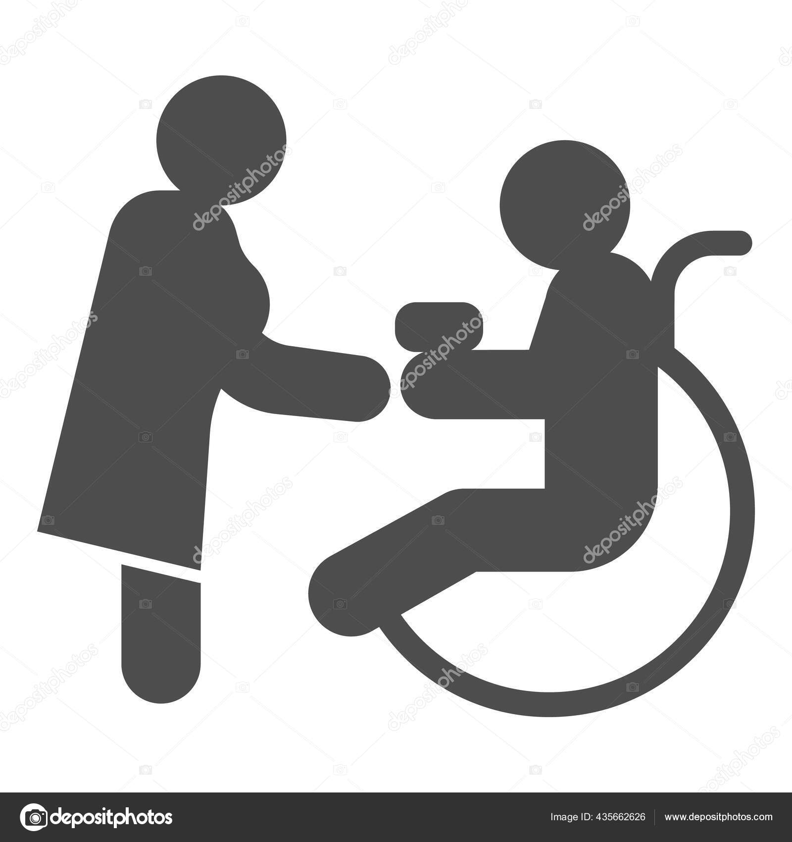 Caring for a disabled person solid icon, disability concept, nurse and ...