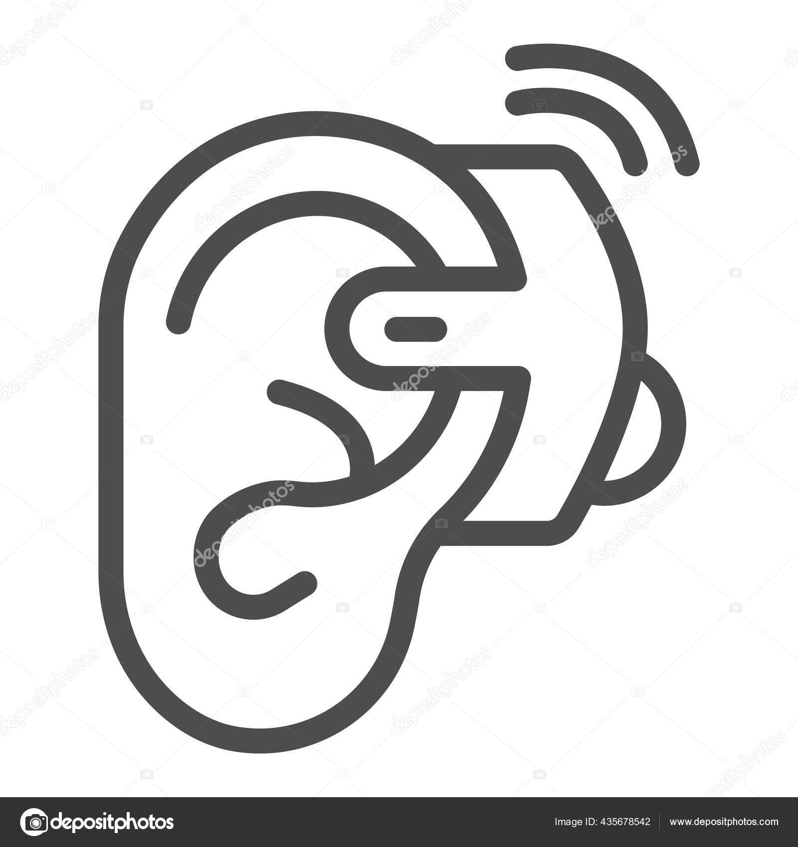 Ear hearing aid line icon, disability concept, ear and hearing aid sign ...