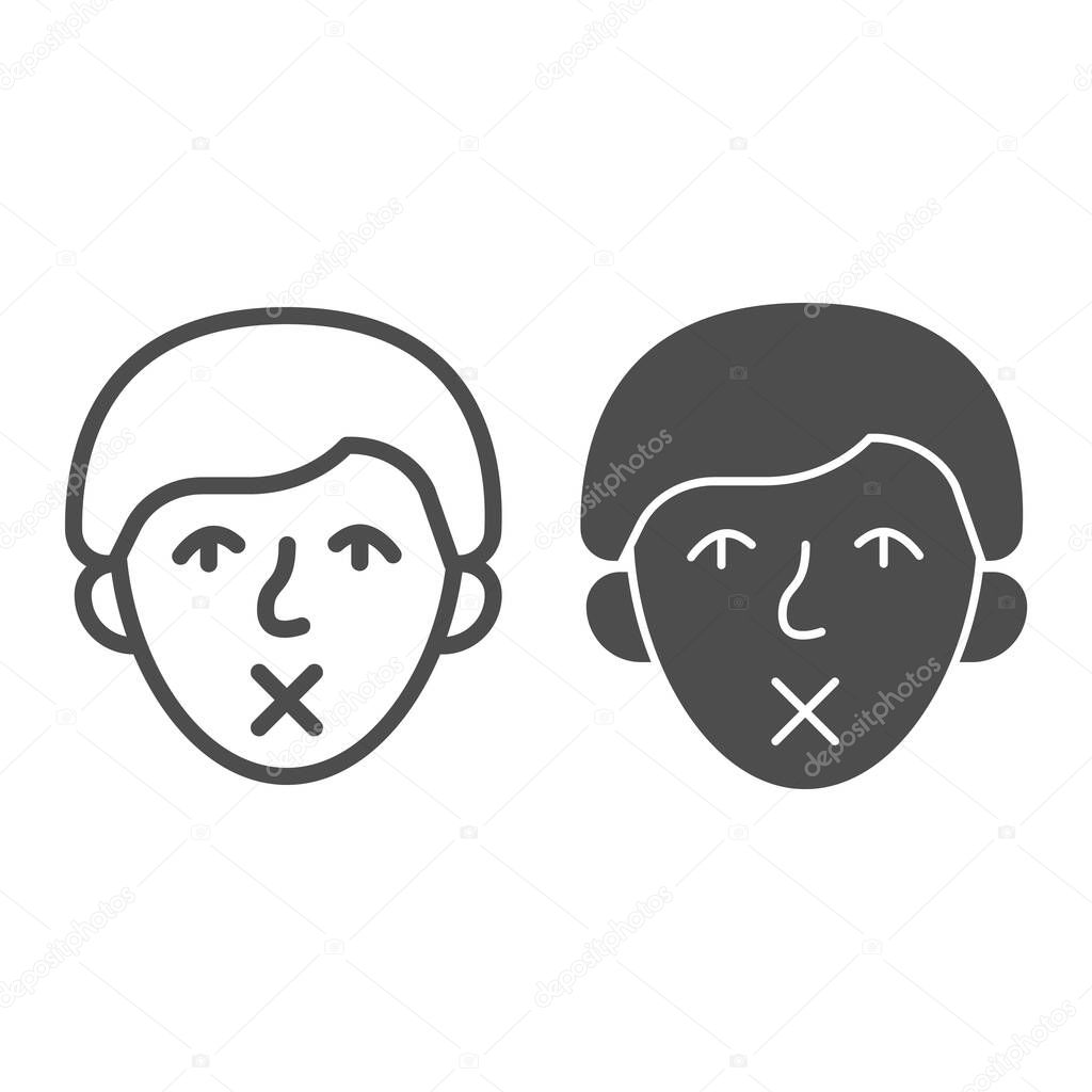 Head of deaf and dumb guy line and solid icon, disability concept, deaf and dumb guy sign on ...