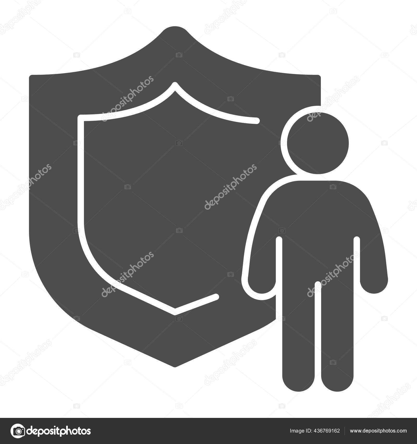 Emblem of protection and man solid icon, social distancing concept ...