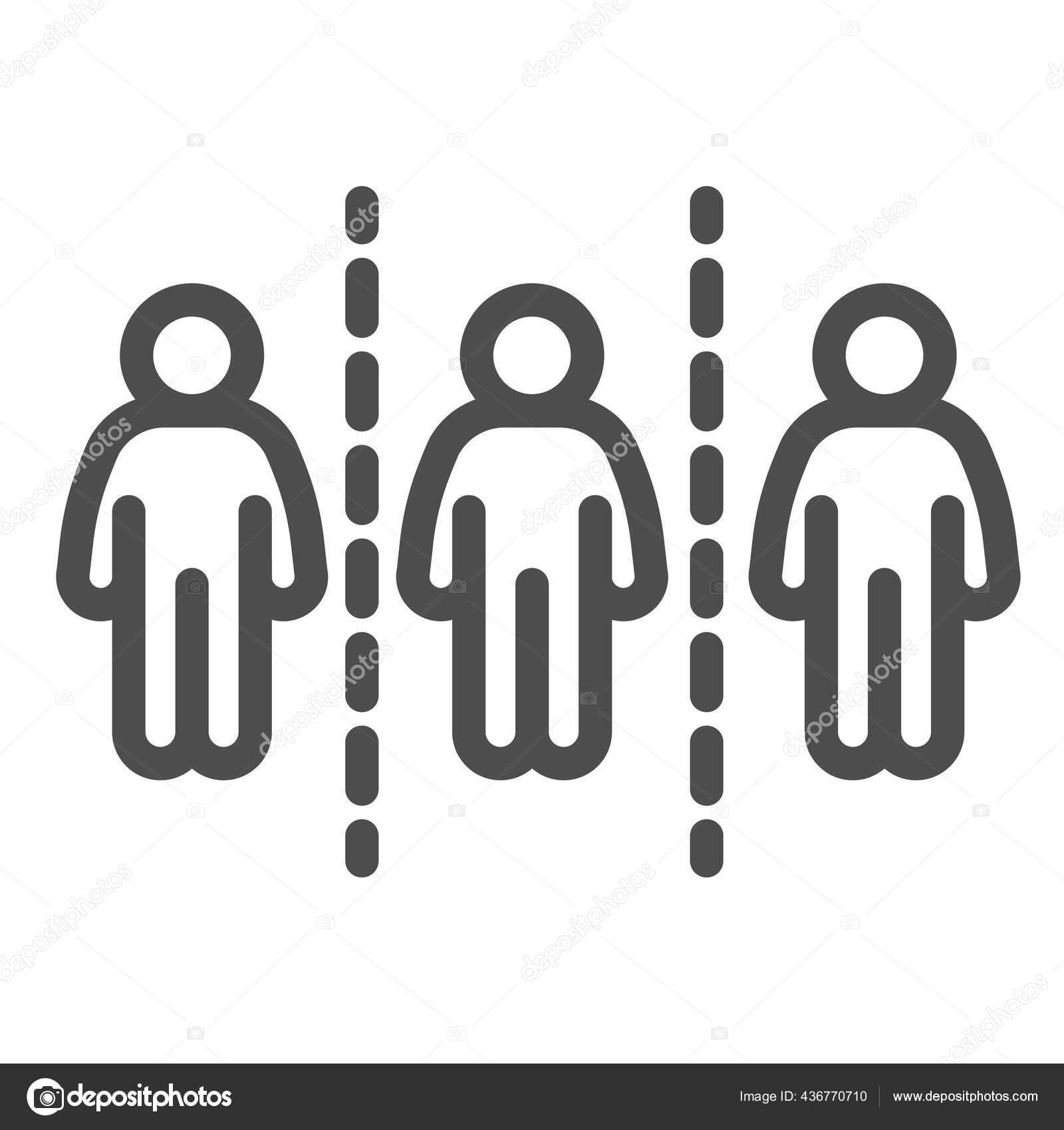 Three people with line separator line icon, social distancing concept ...
