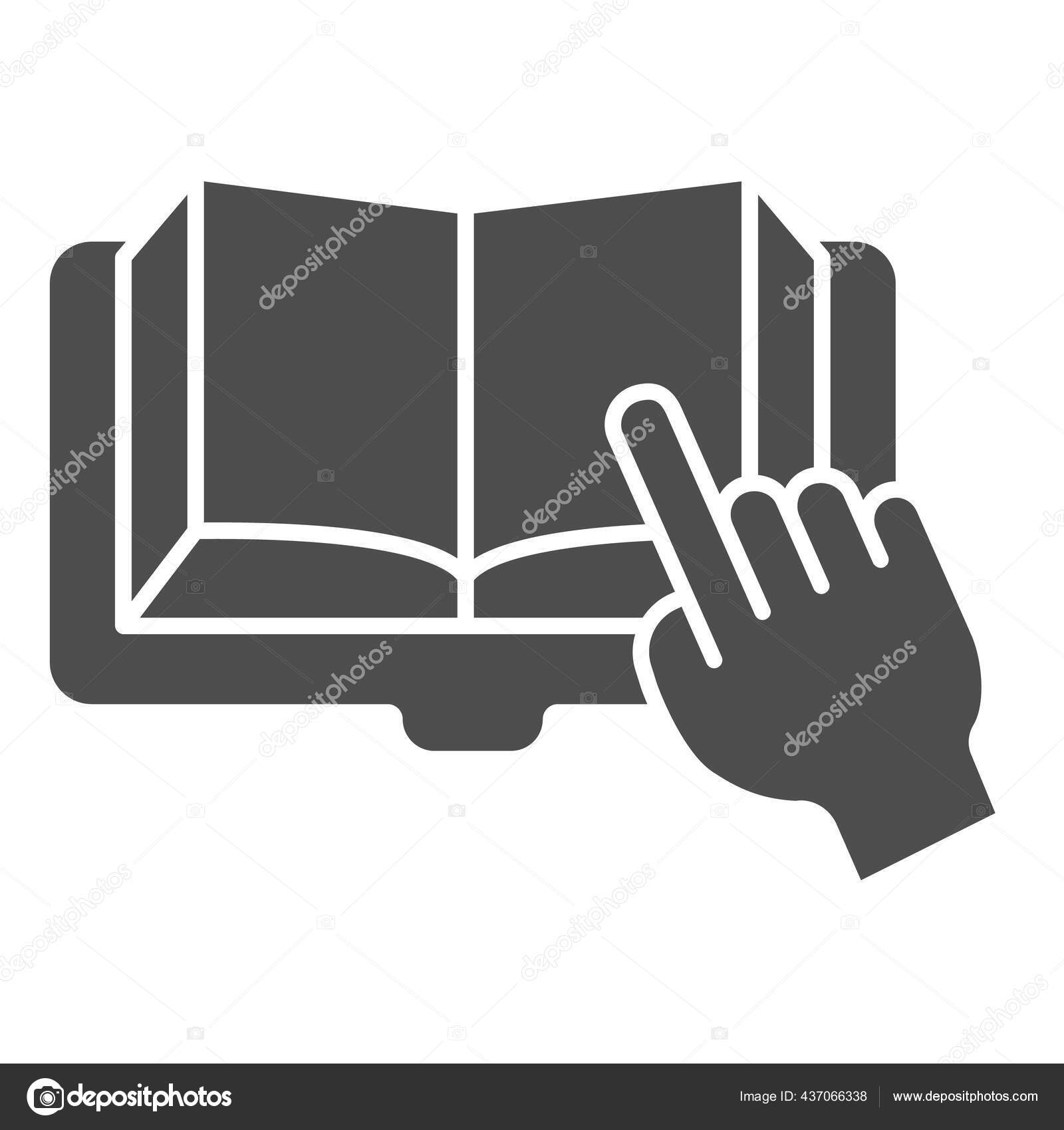 Open book with hand pointing solid icon, education concept, finger ...