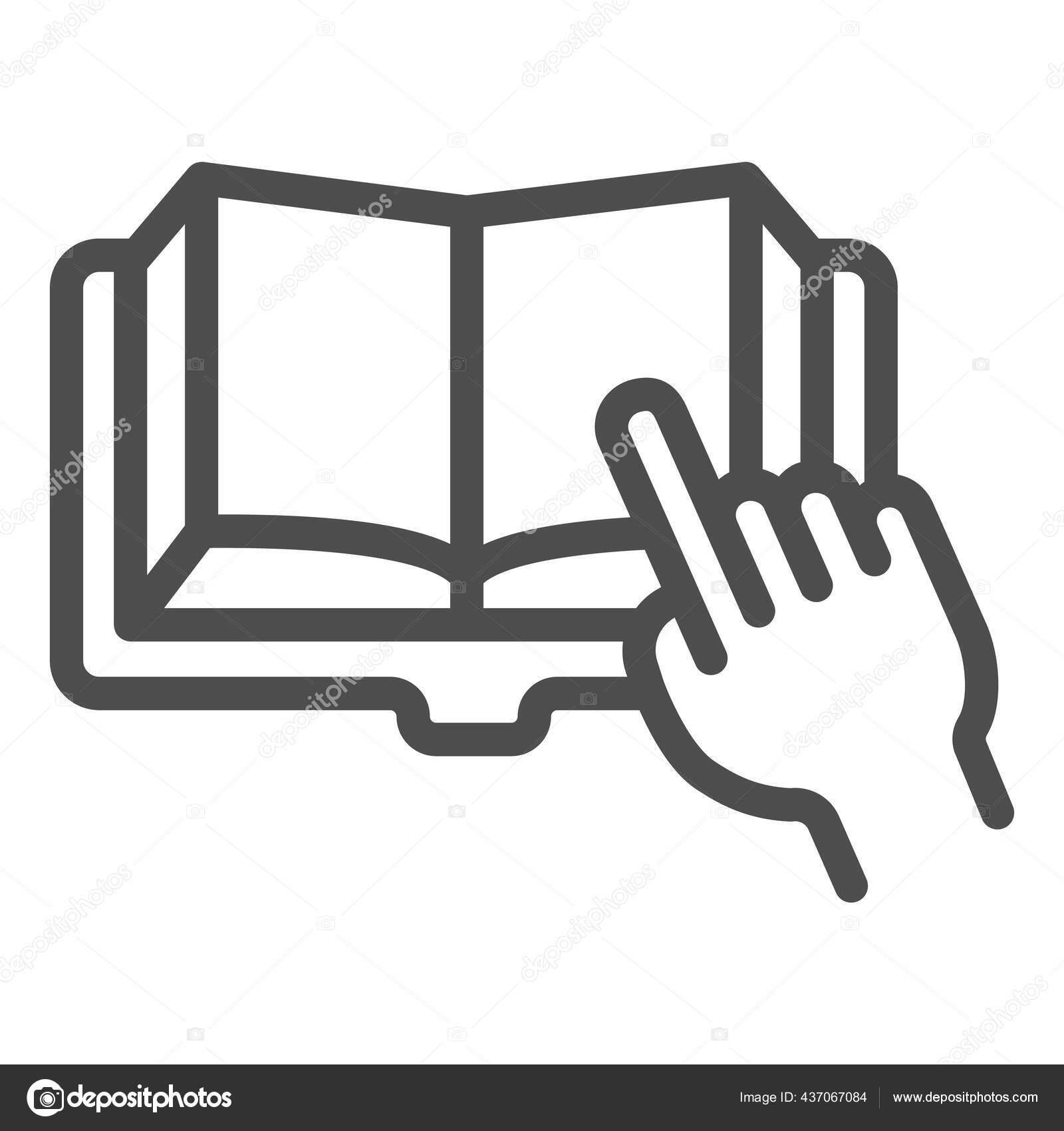 Open book with hand pointing line icon, education concept, finger point ...