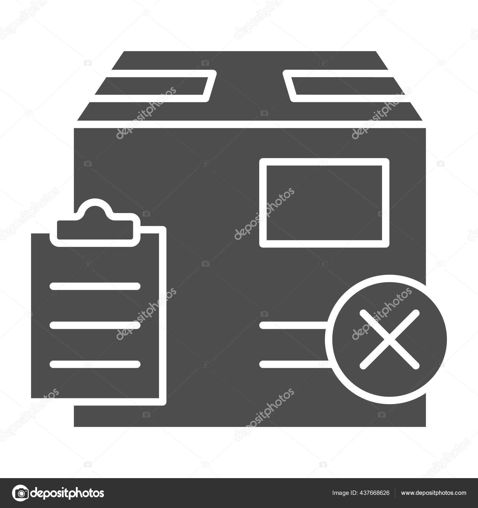 Parcel box with report and cross solid icon, Black bookkeeping concept ...