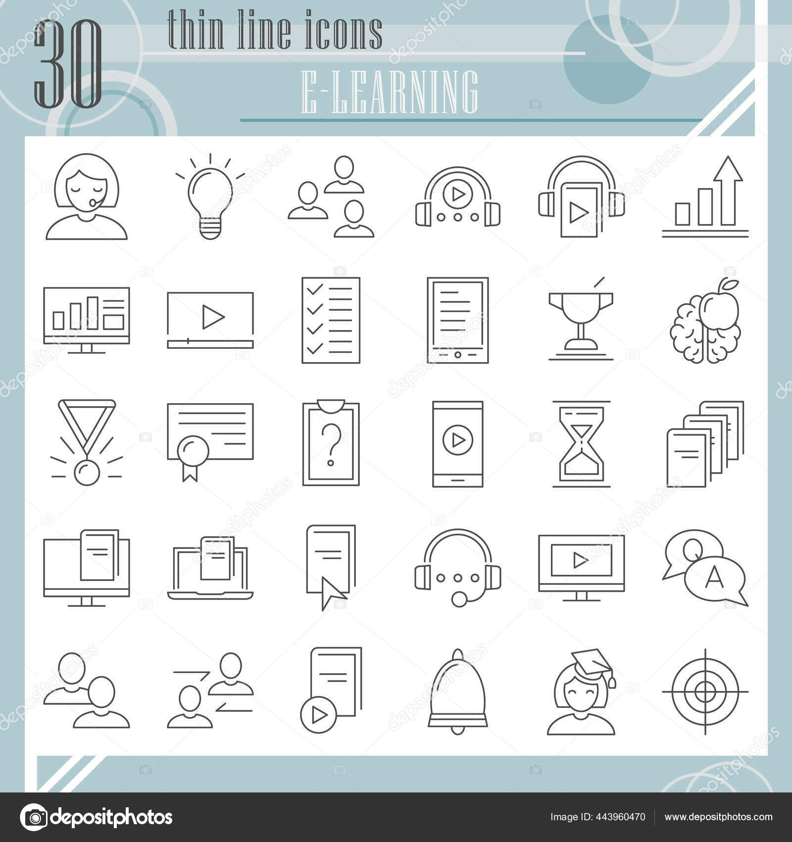 E-learning thin line icon set, education symbols collection, vector ...