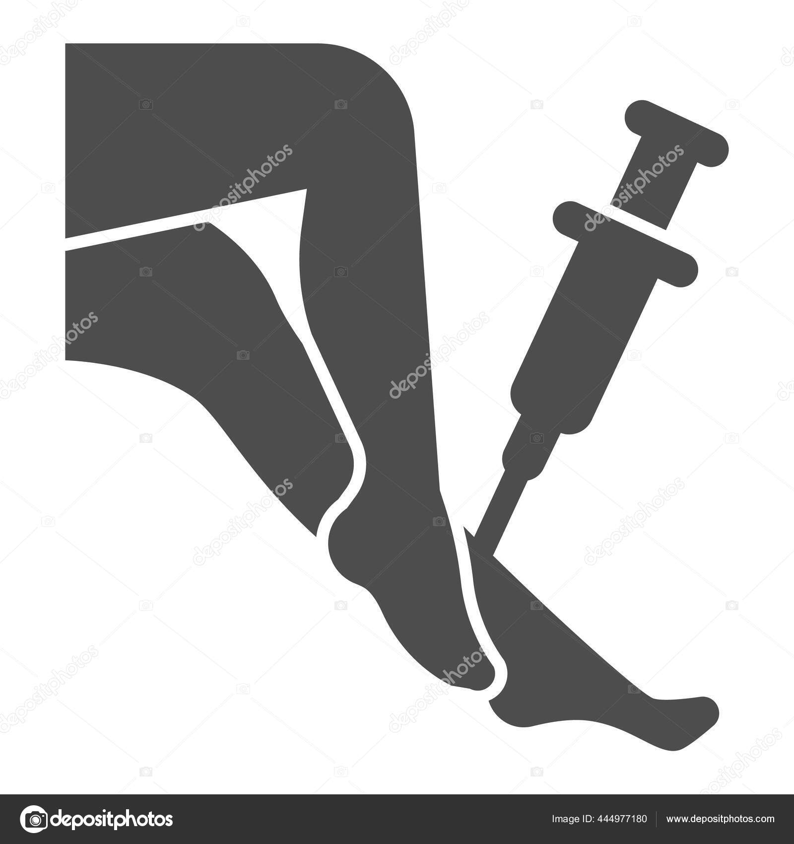Legs and syringe solid icon, injections concept, Leg injection sign on ...
