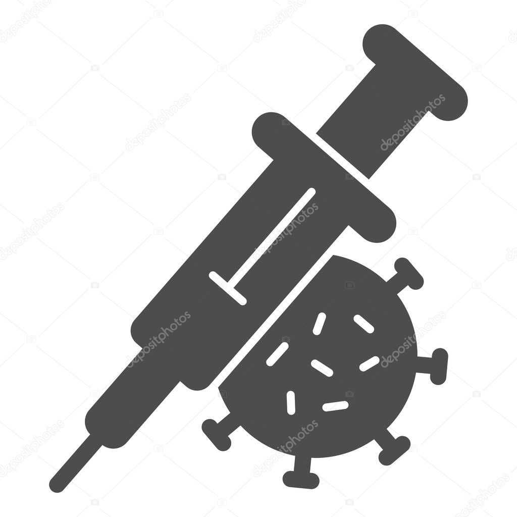 Icono sólido de jeringa y virus, concepto de inyecciones, signo de ...