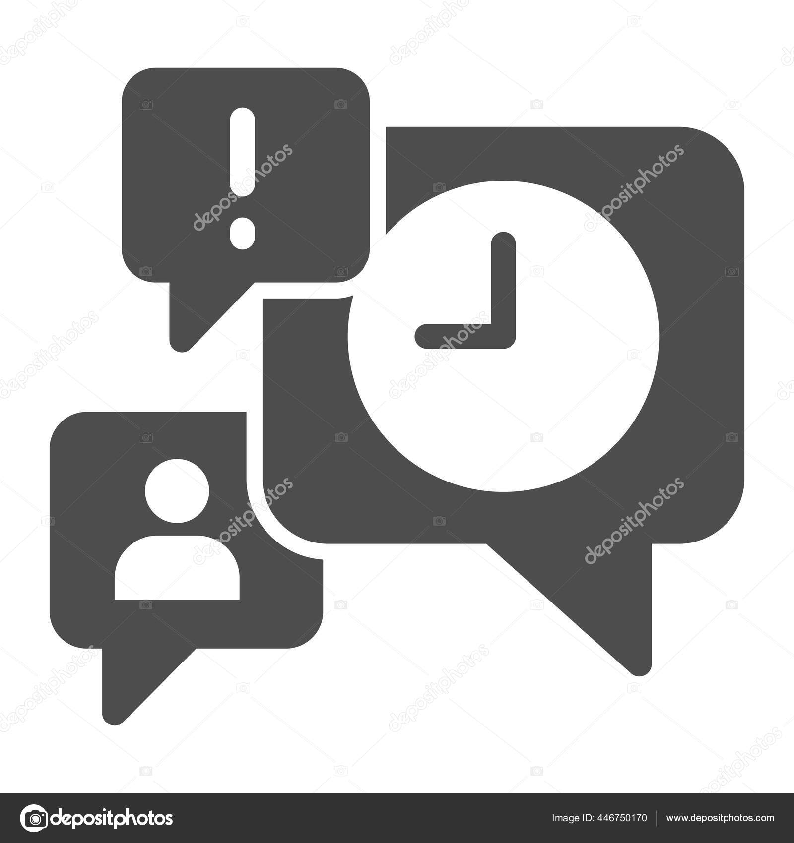 Dialog with clock, exclamation sign and user profile solid icon, online ...