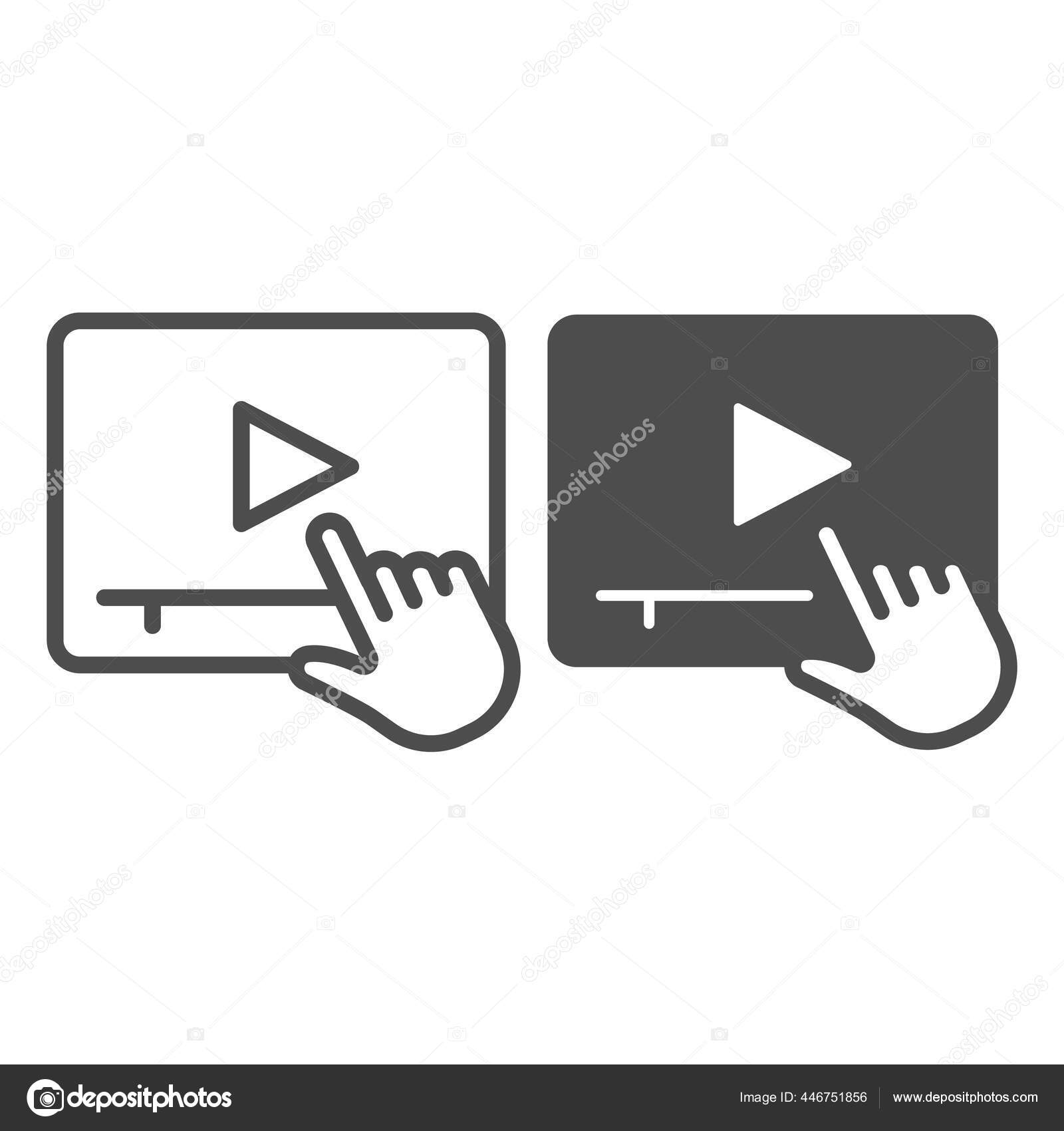 Hand Pointer select video line and solid icon, online education concept ...