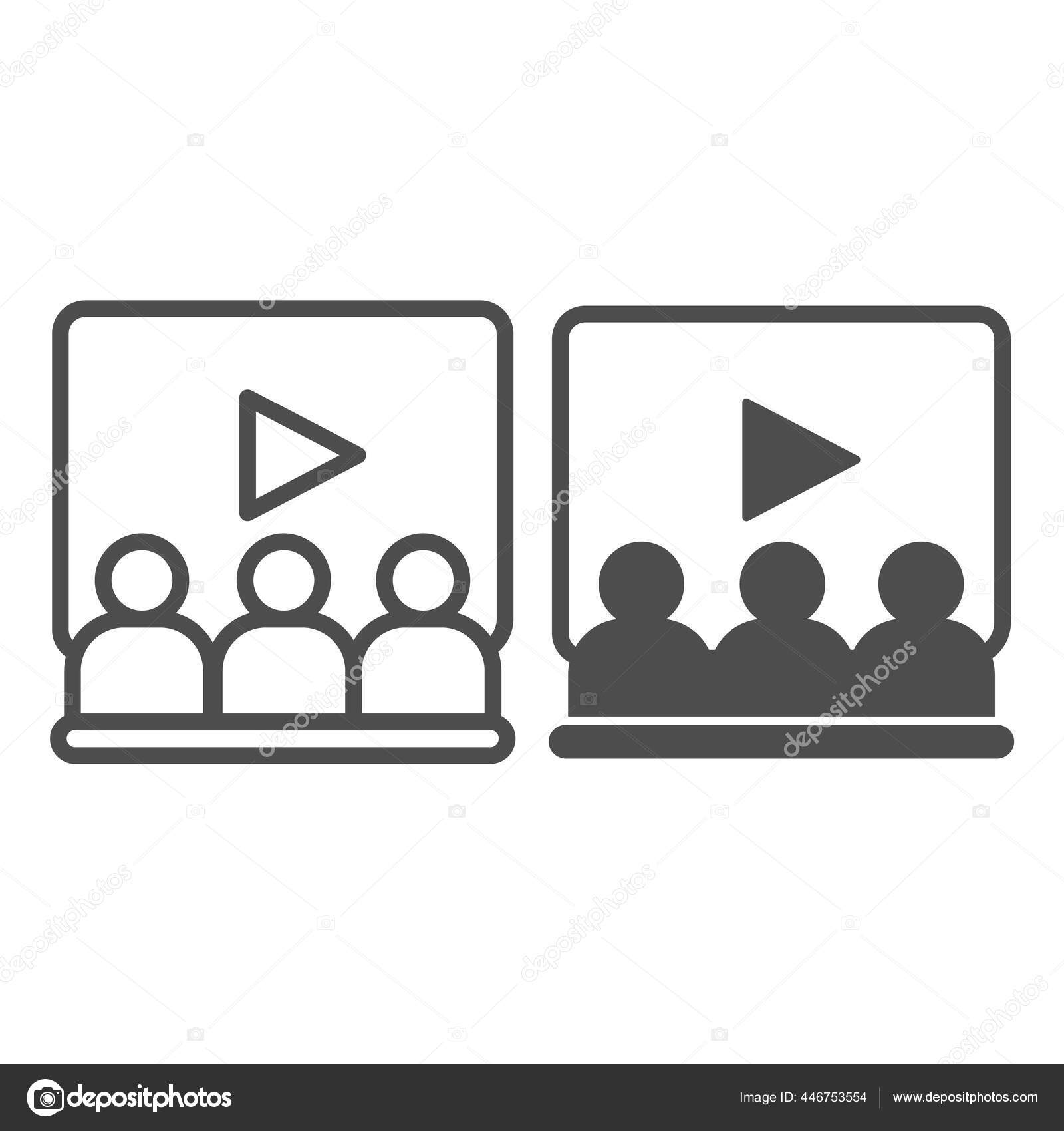 Video presentation and users line and solid icon, online education ...