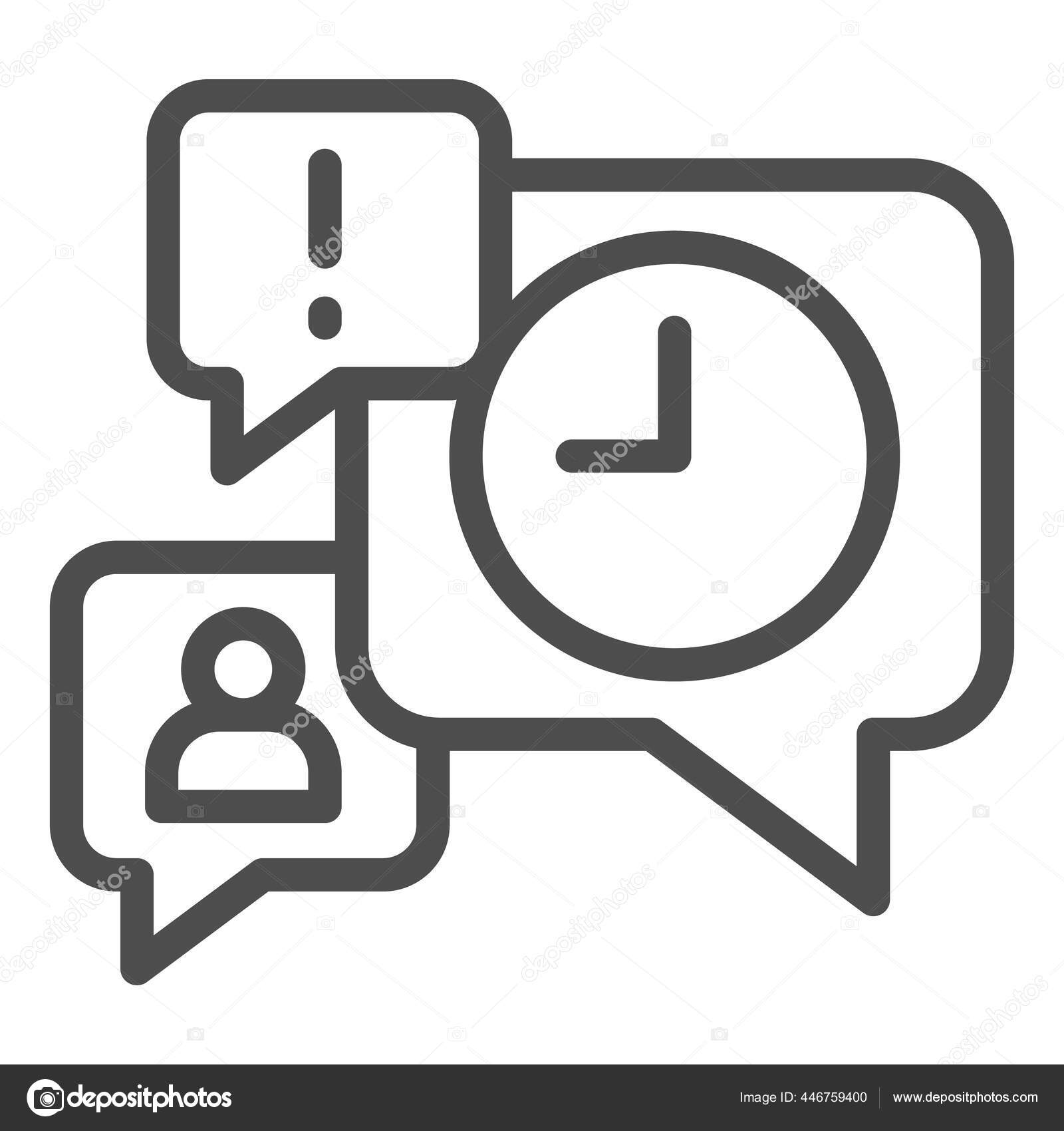 Dialog with clock, exclamation sign and user profile line icon, online ...