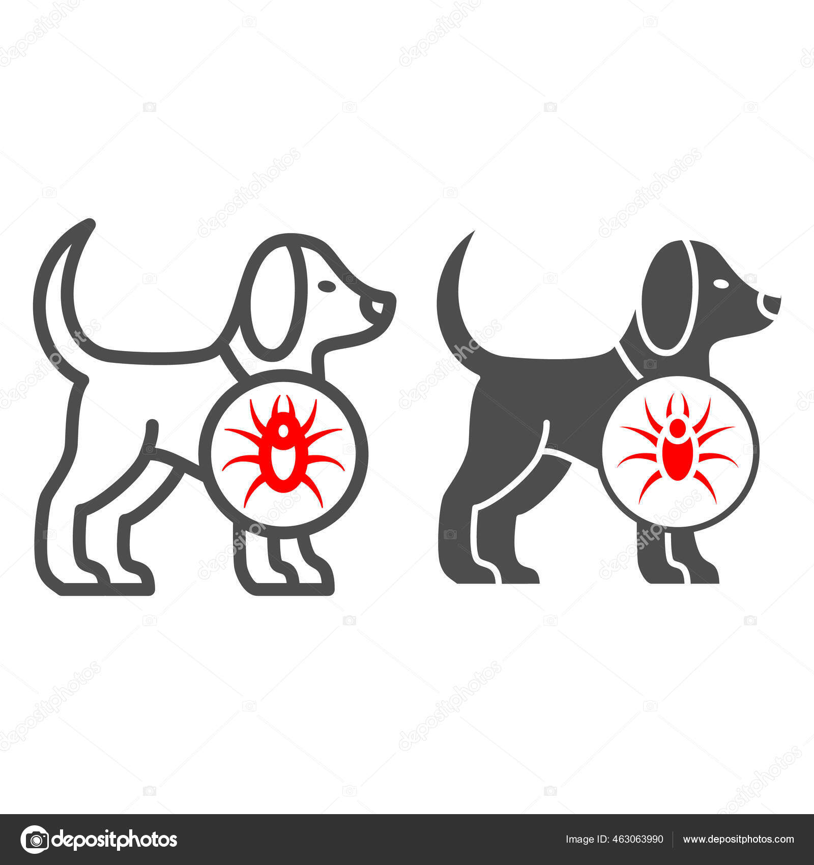 Tick in dog line and solid icon, Diseases of pets concept, dog with ...