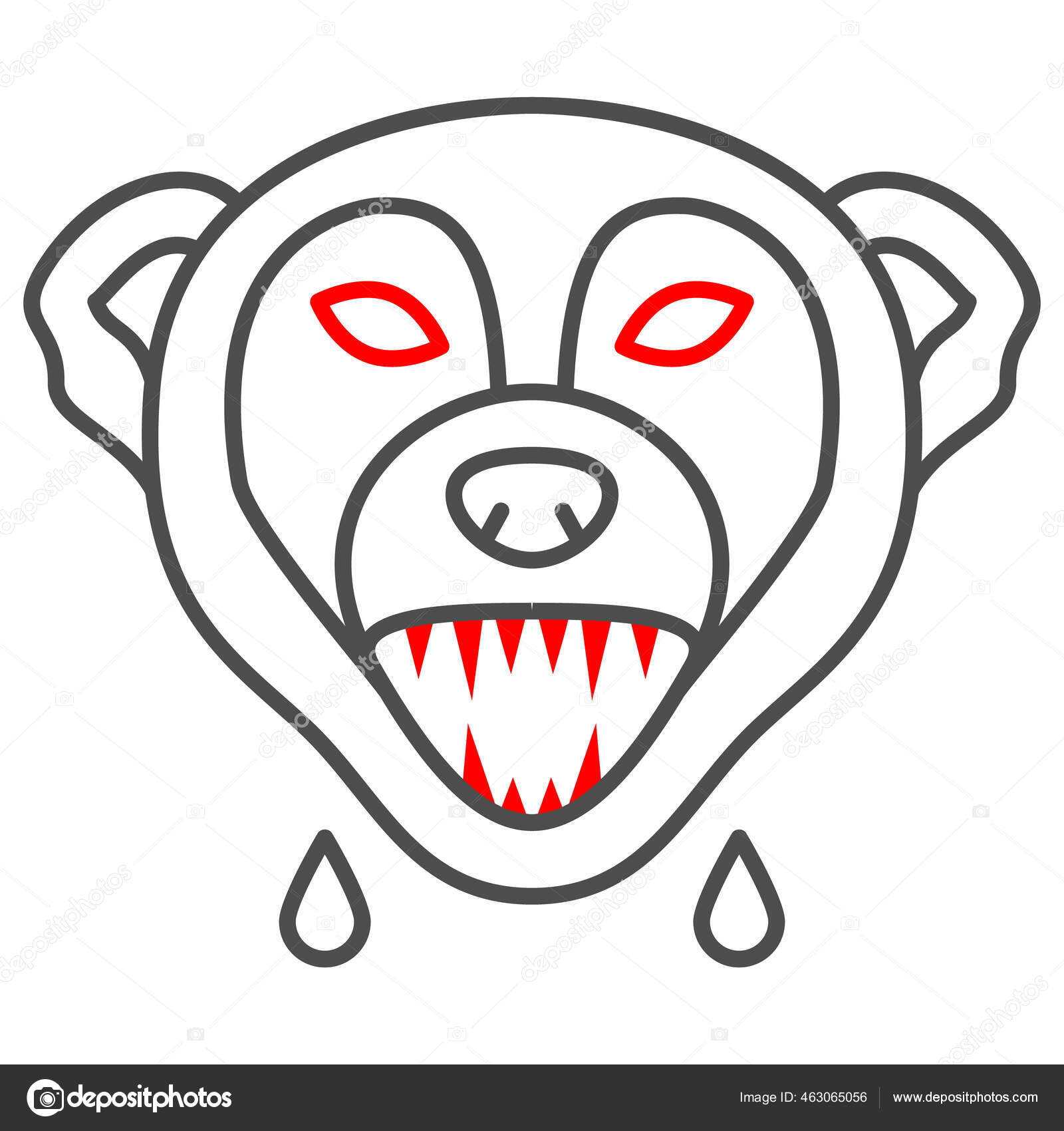 Rabies in a dog thin line icon, Diseases of pets concept, angry animal ...