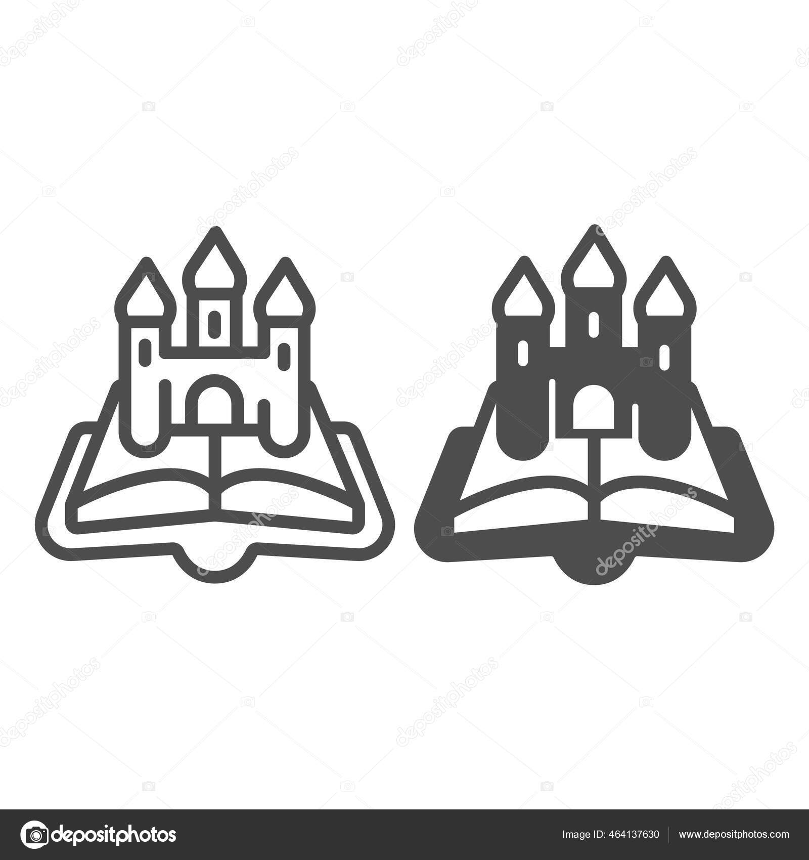 Open book castle line and solid icon, children book day concept, castle ...