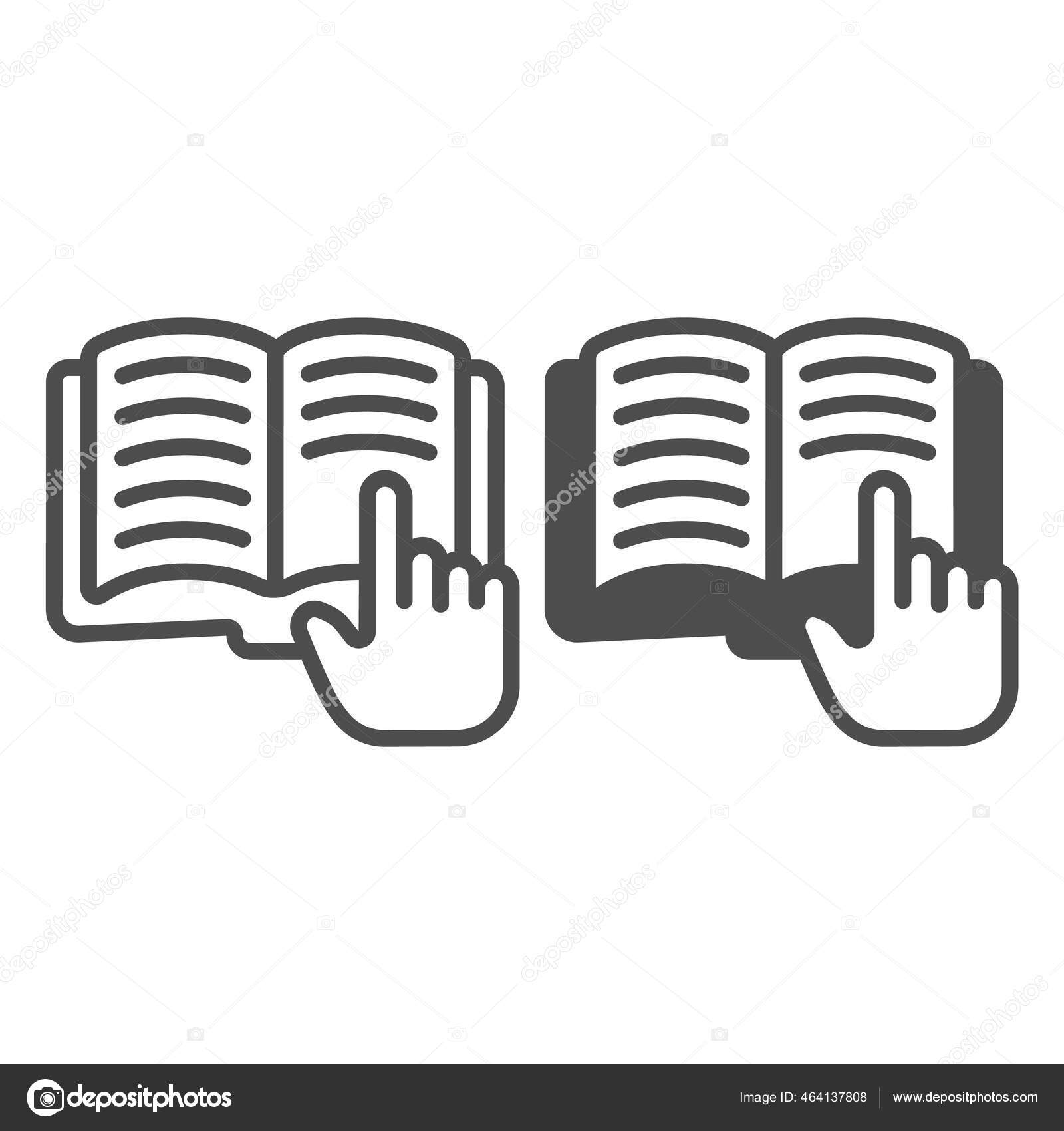 Hand with forefinger on book line and solid icon, children book day ...