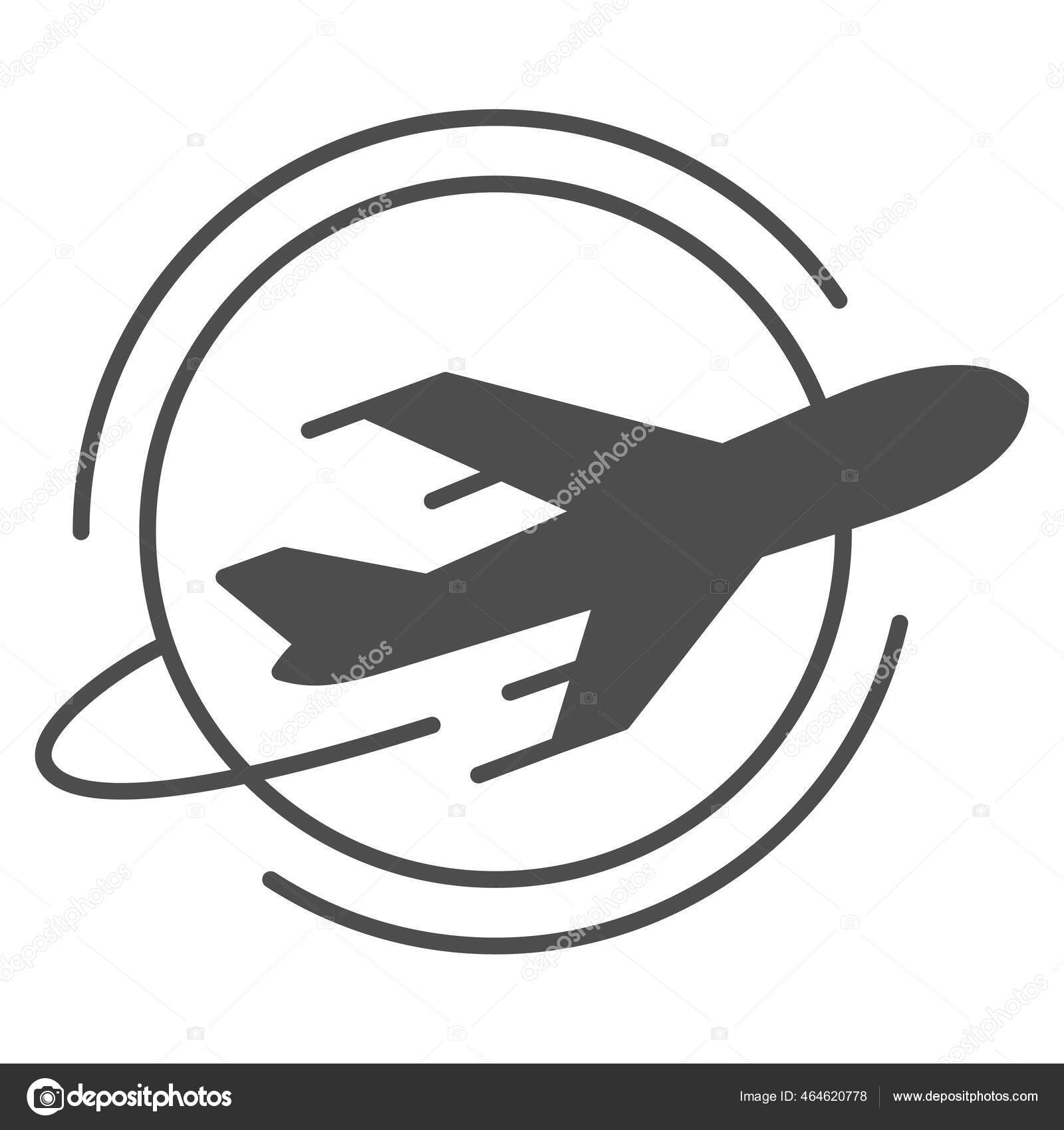 Flying plane around globe solid icon, airlines concept, around world ...