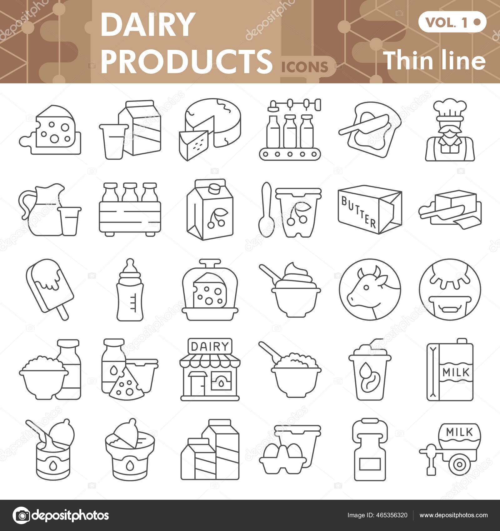 Dairy products thin line icon set, Milk products symbols collection or ...