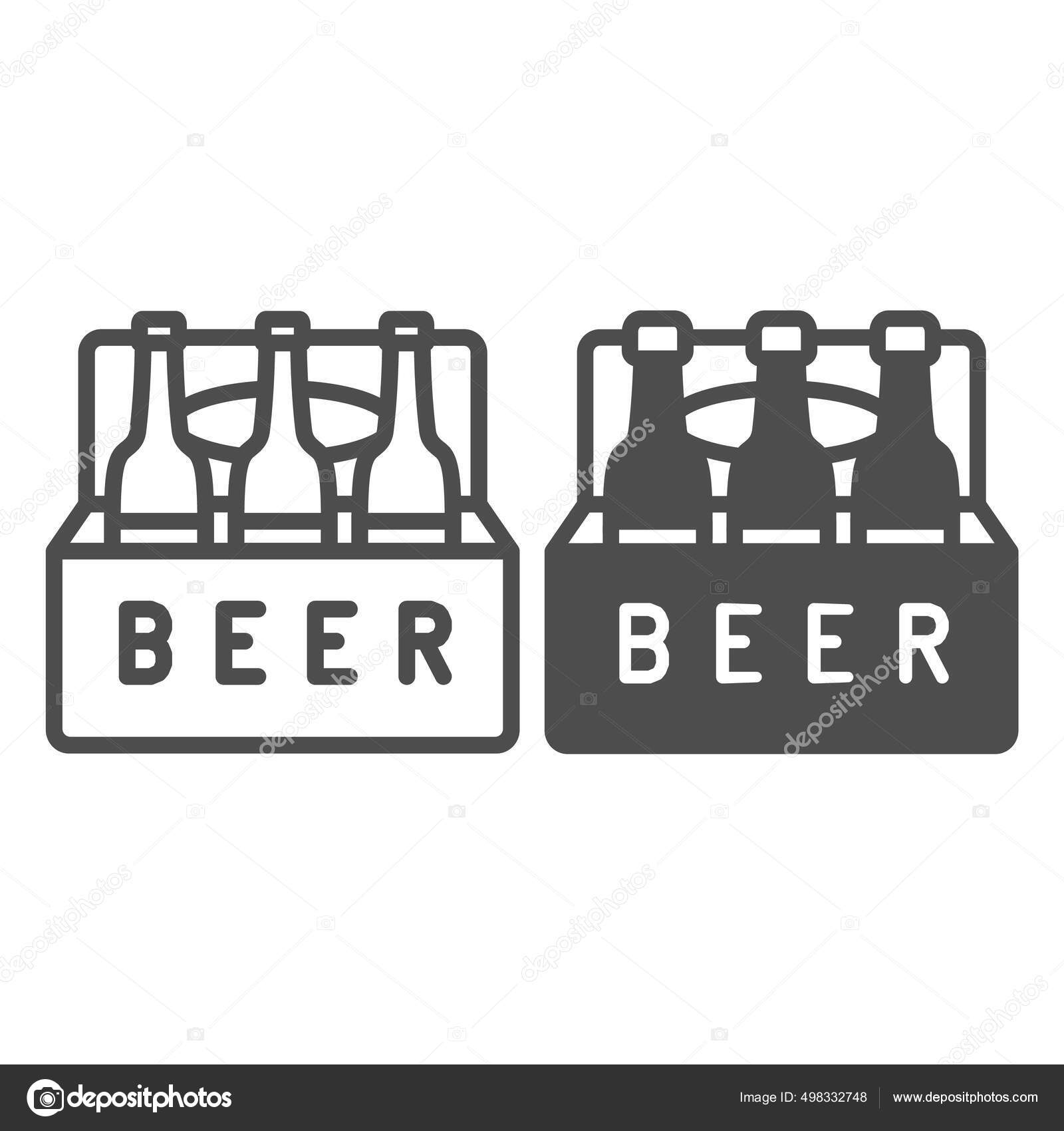 Beer box with bottled beer line and solid icon, bar concept, beer packaging vector sign on white ...