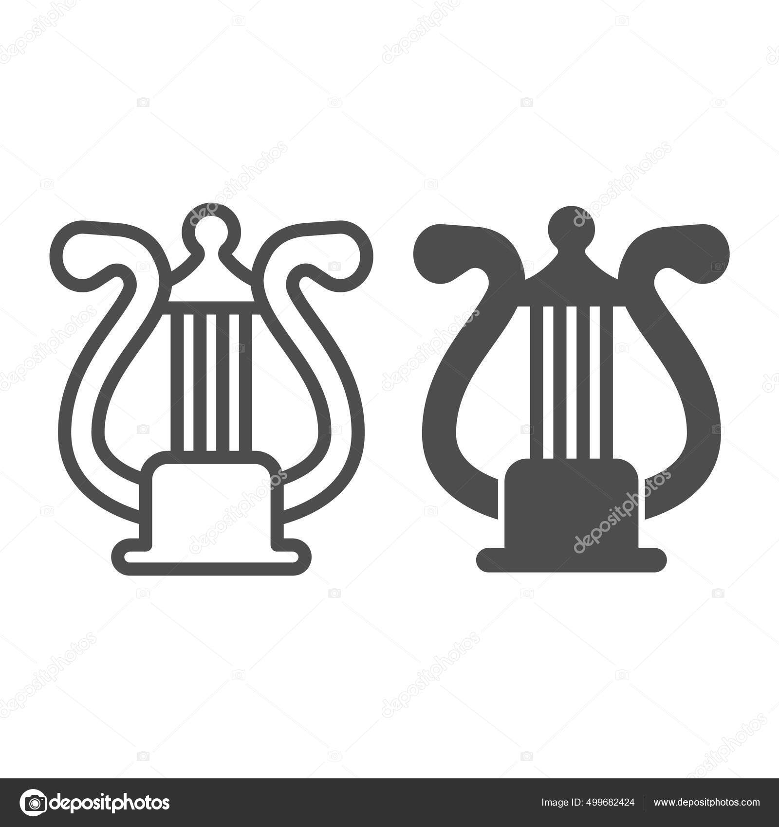 Lyre with strings, harp line and solid icon, musical instruments ...