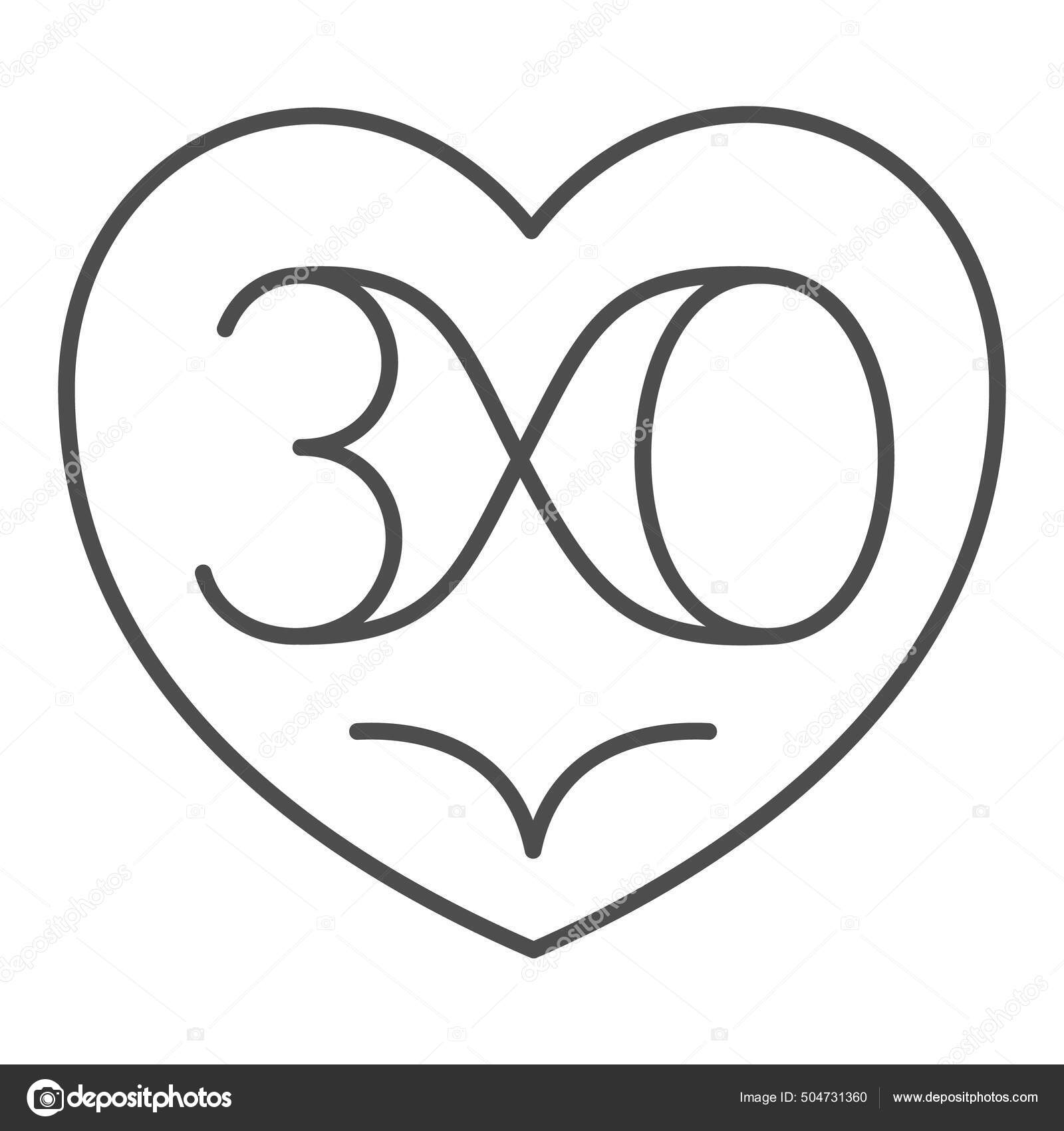 Heart with nuber 30 as infinity thin line icon, love and relationship ...