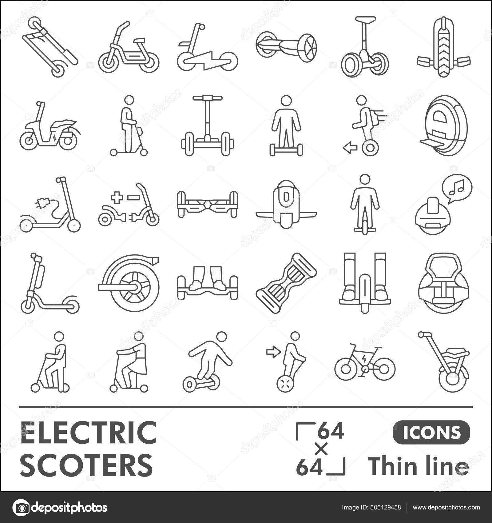 Electric scooter line icon set, electric transport symbols collection ...