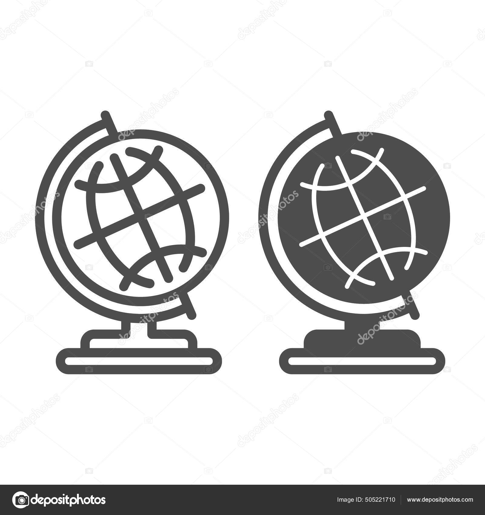 Globe with meridians on stand line and solid icon, education concept ...