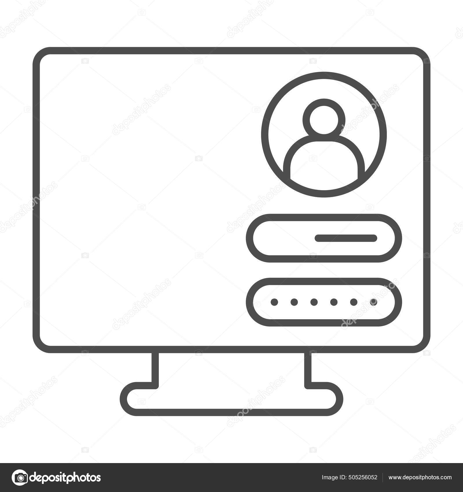 Monitor monoblock with user login page thin line icon, computer concept ...