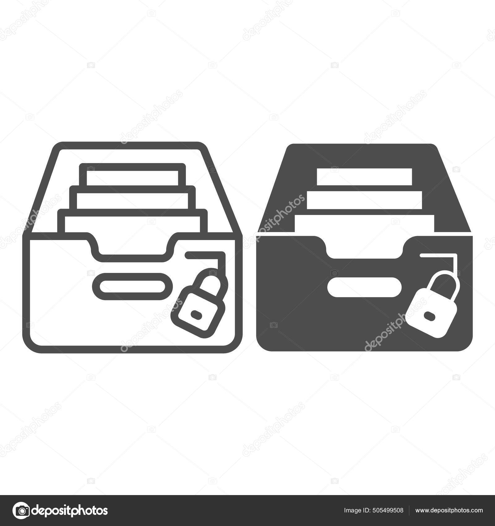 Box with files, arhival documents and lock line and solid icon ...