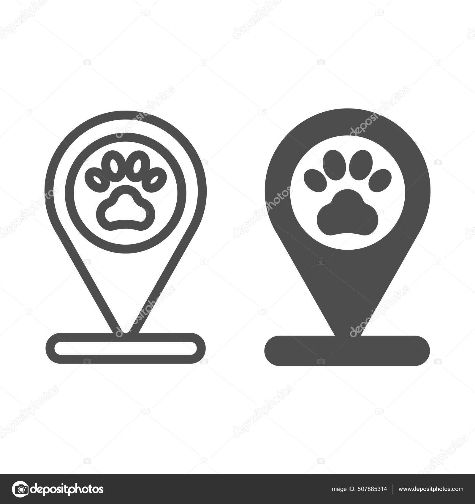 Location pin with pet paw print line and solid icon, pets concept, map ...