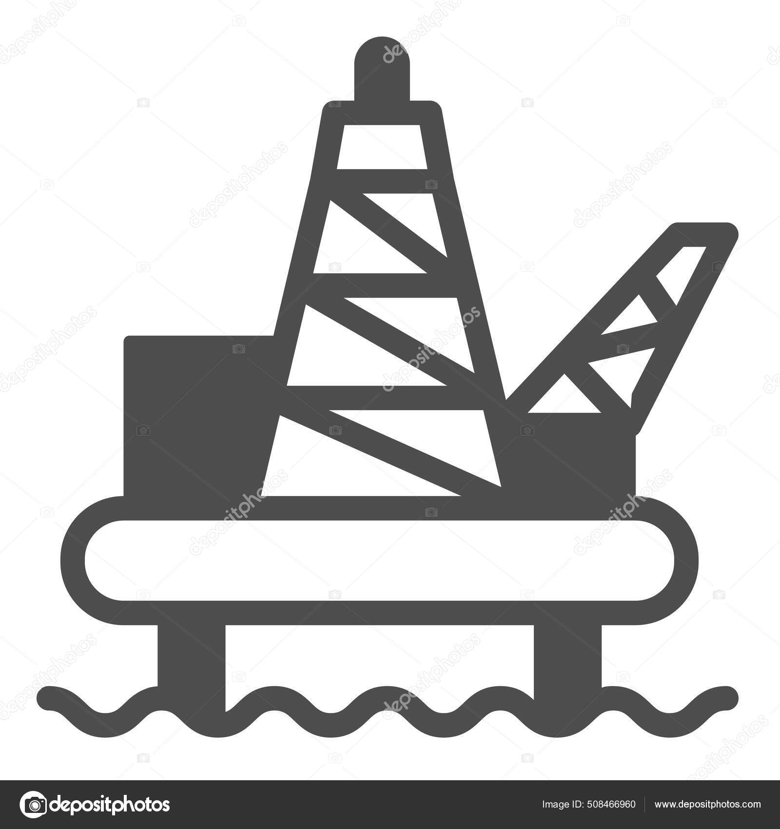 Oil drilling rig offshore solid icon, oil industry concept, oil ...