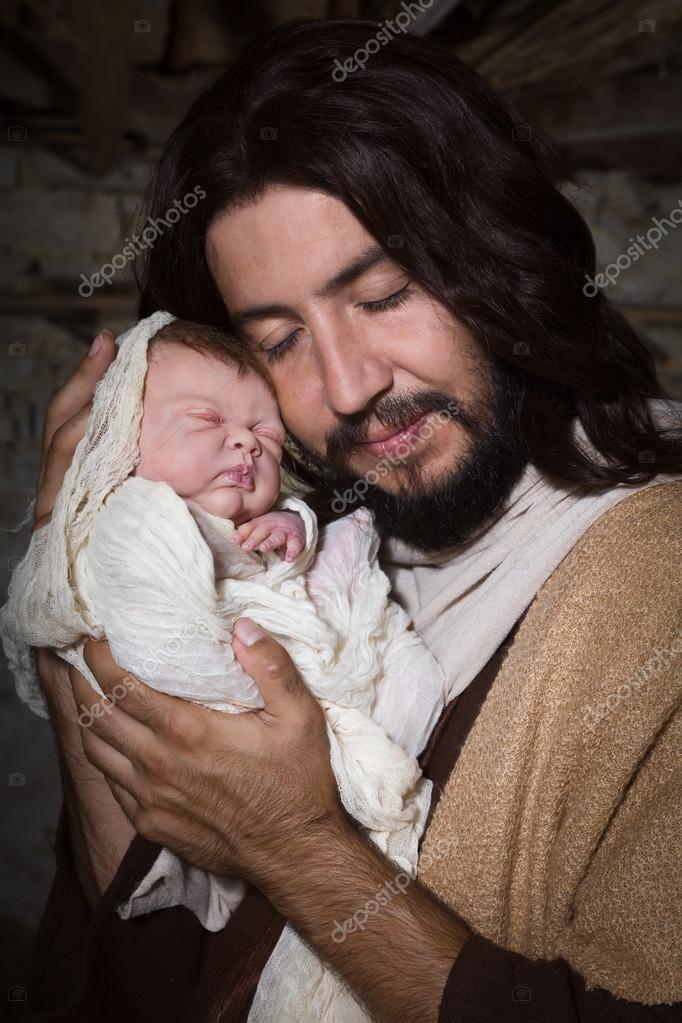Tender father in nativity scene — Stock Photo © Klanneke #122752964