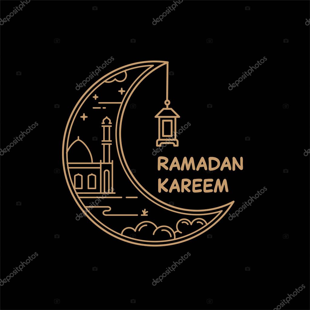 ilustraci n de una mezquita dentro de la luna creciente del tema ramad n. Dise o de concepto de ...