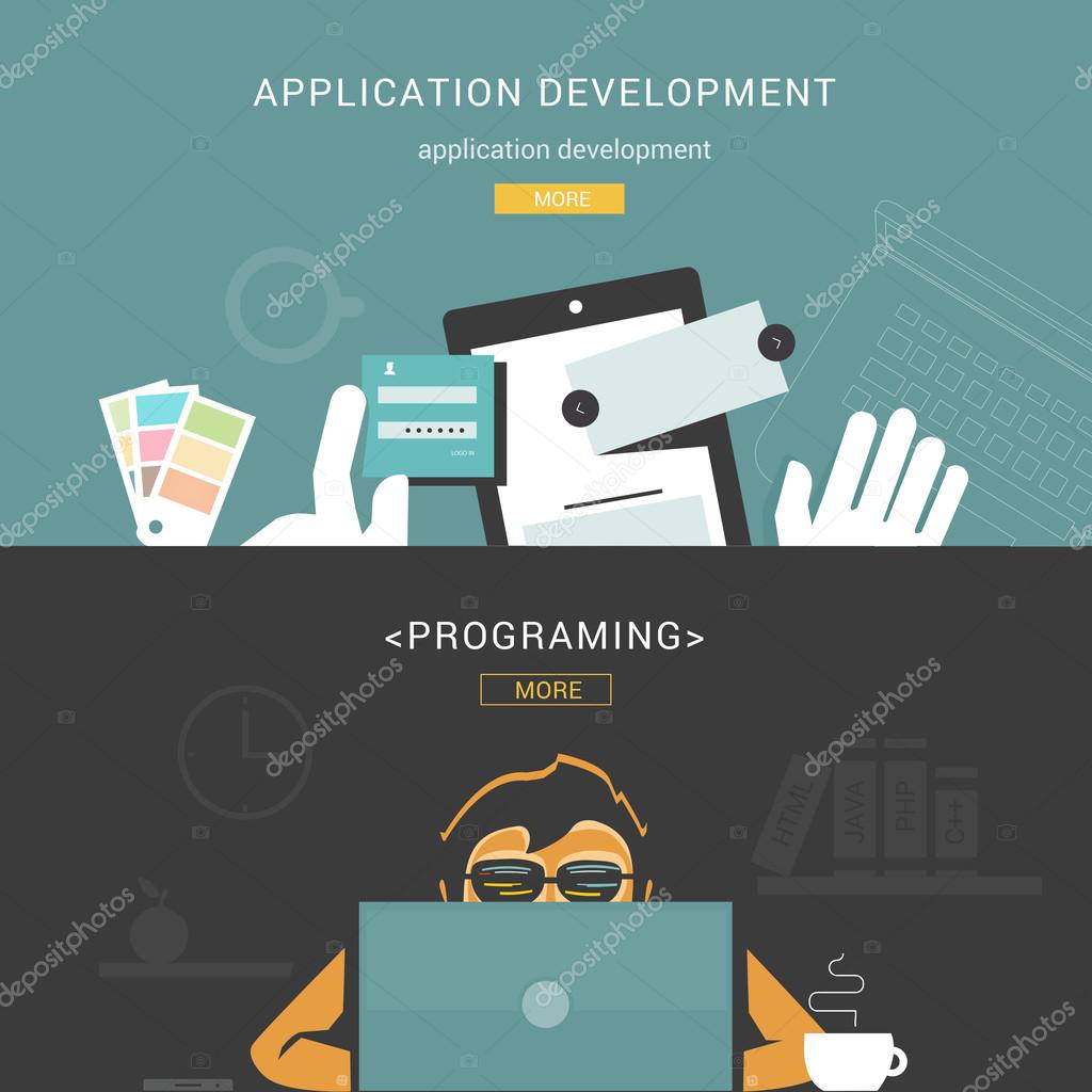 Set of Flat Design Concepts for Web Application Development Stock ... Set of Flat Design Concepts for Web Application Development Stock ...